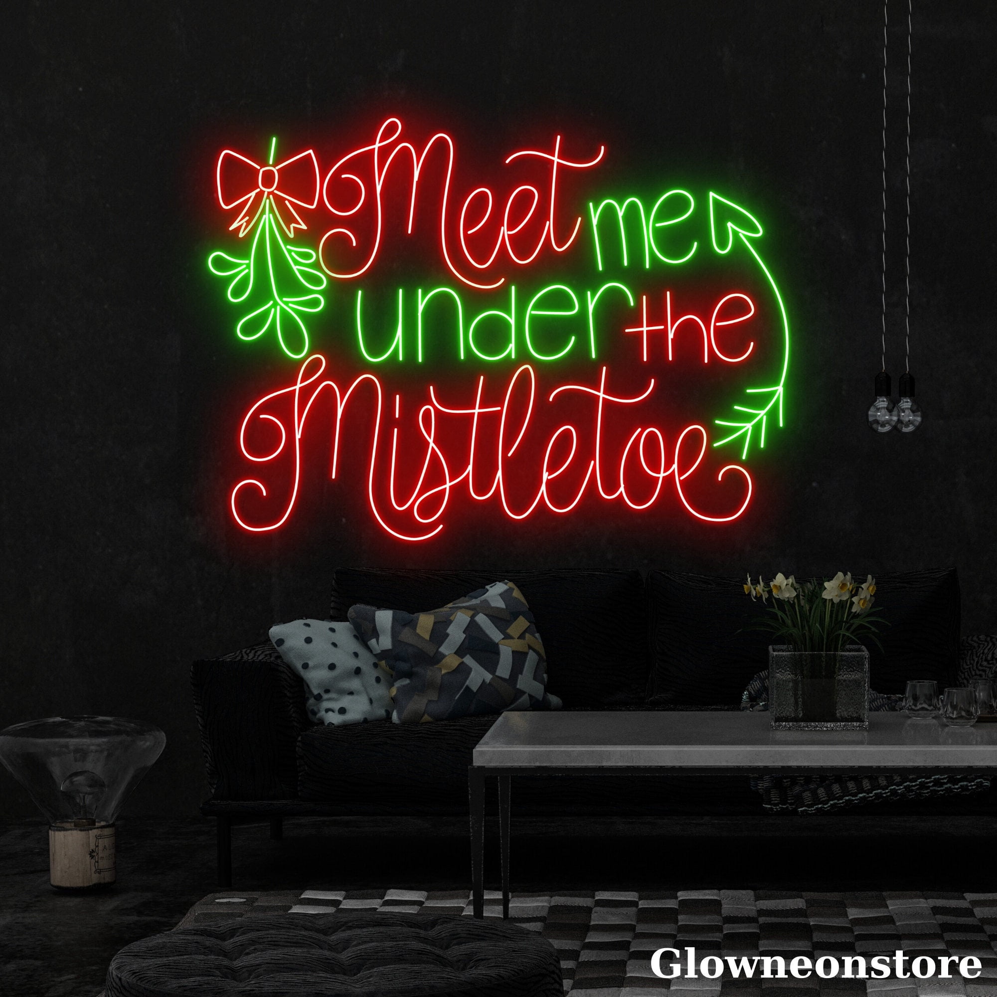 Glowneon Meet Me Under The Mistletoe Neon Sign, Christmas Quotes LED ...