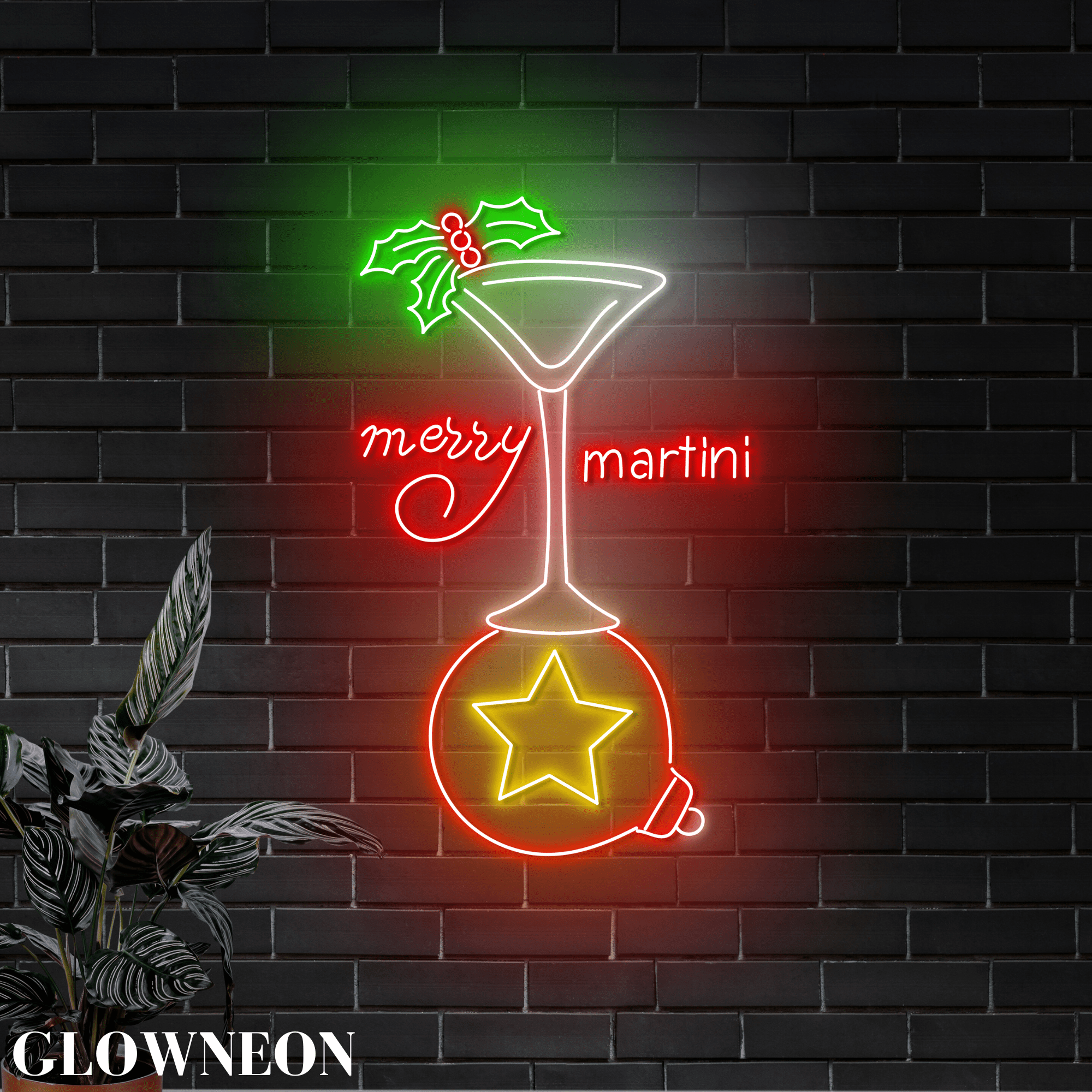 Glowneon Merry Martini Led Neon Sign, Christmas Cocktail Bar Wall Art ...