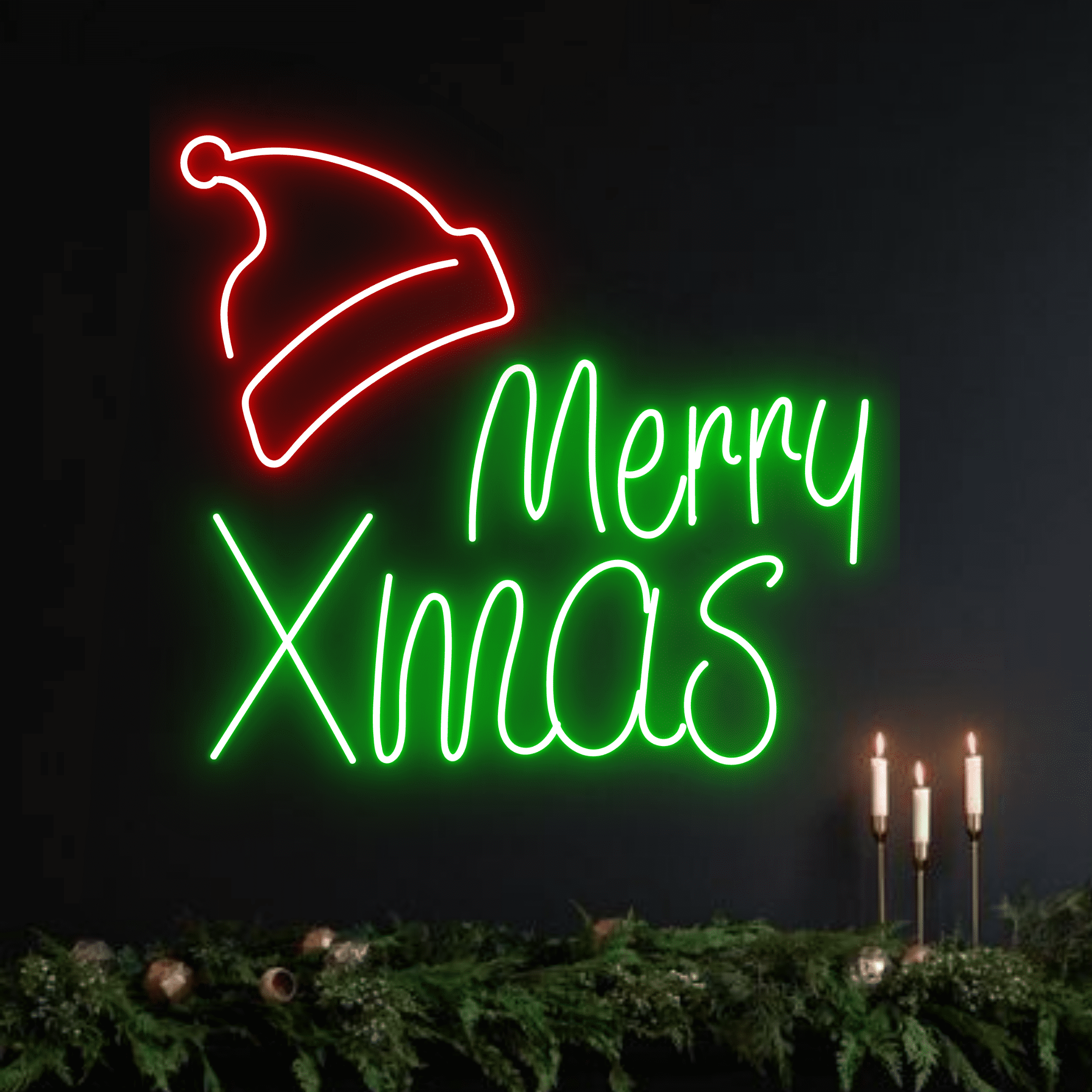 Glowneon Merry Xmas Neon Sign, Christmas Decor Set Green Red - Walmart.com