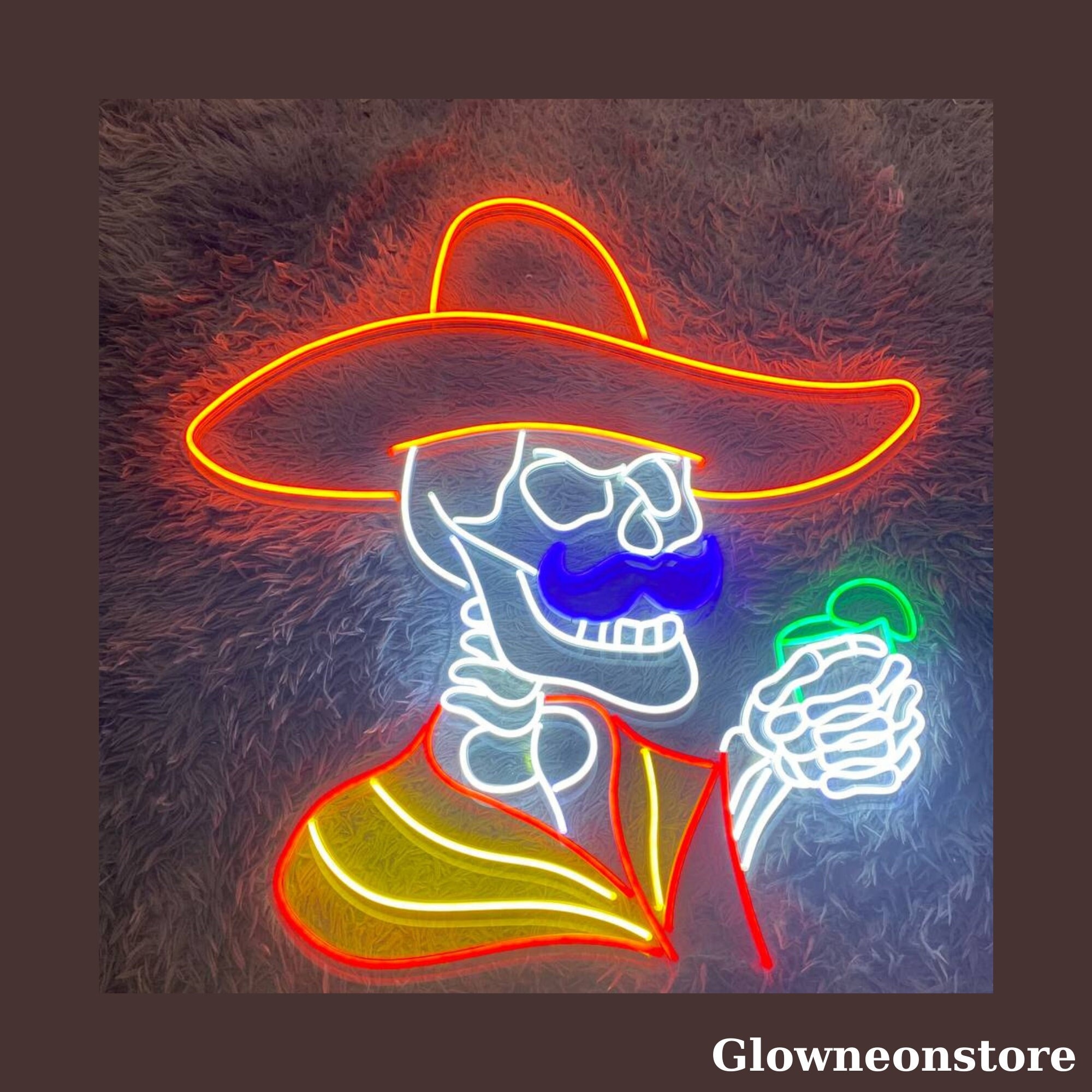 Glowneon Mexican Skeleton Drunk Neon Sign, Skull Sombrero Led Sign, Bar ...