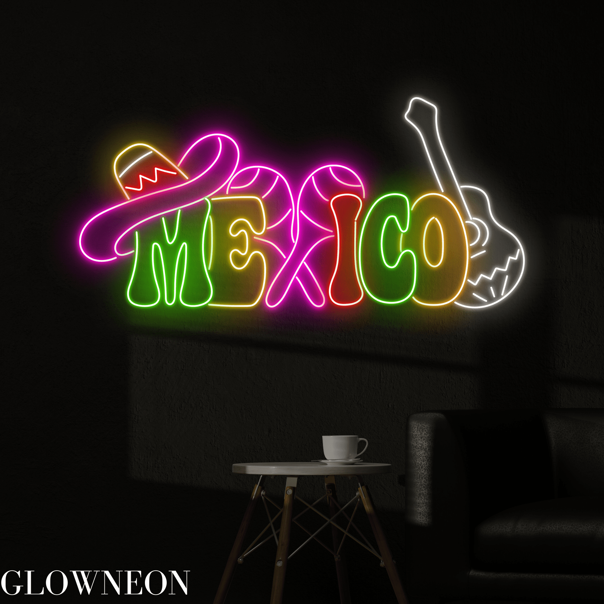 Glowneon Mexico Neon Sign, Mexico Festival Led Sign, Guitar Club Art ...