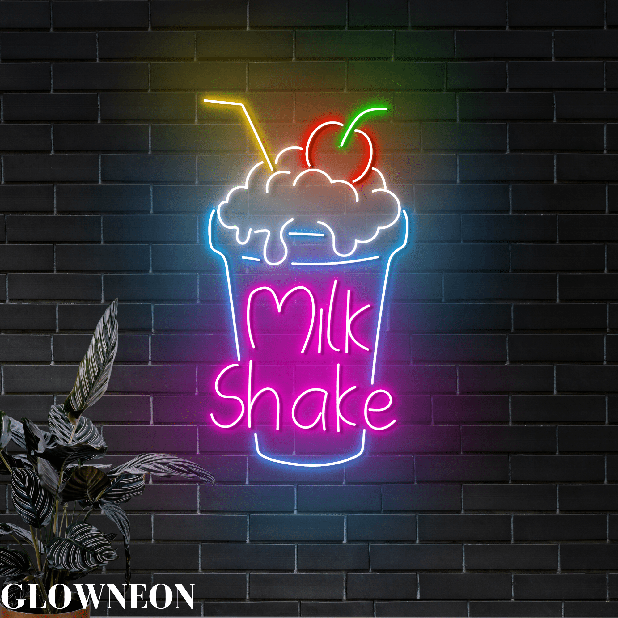 Glowneon Milk Shake Neon Sign, Milk Shake And Ice Cream Shop Led Sign ...