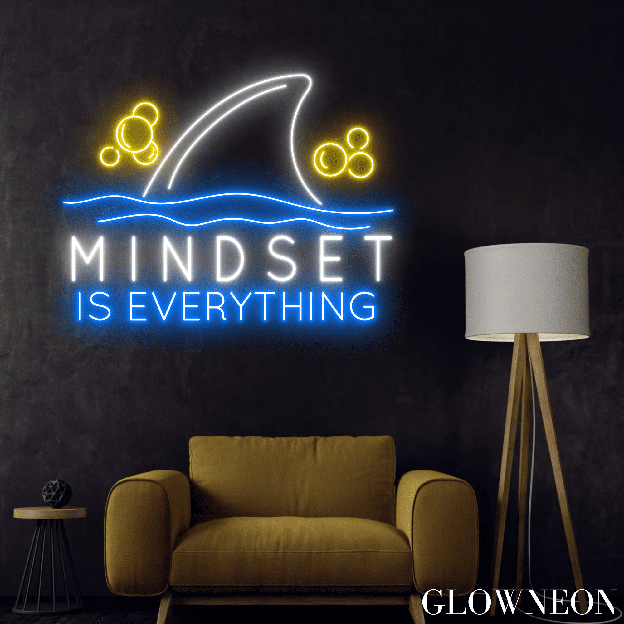Glowneon Mindset Is Everything Neon Sign, Mindset Fish Shark Led Sign ...