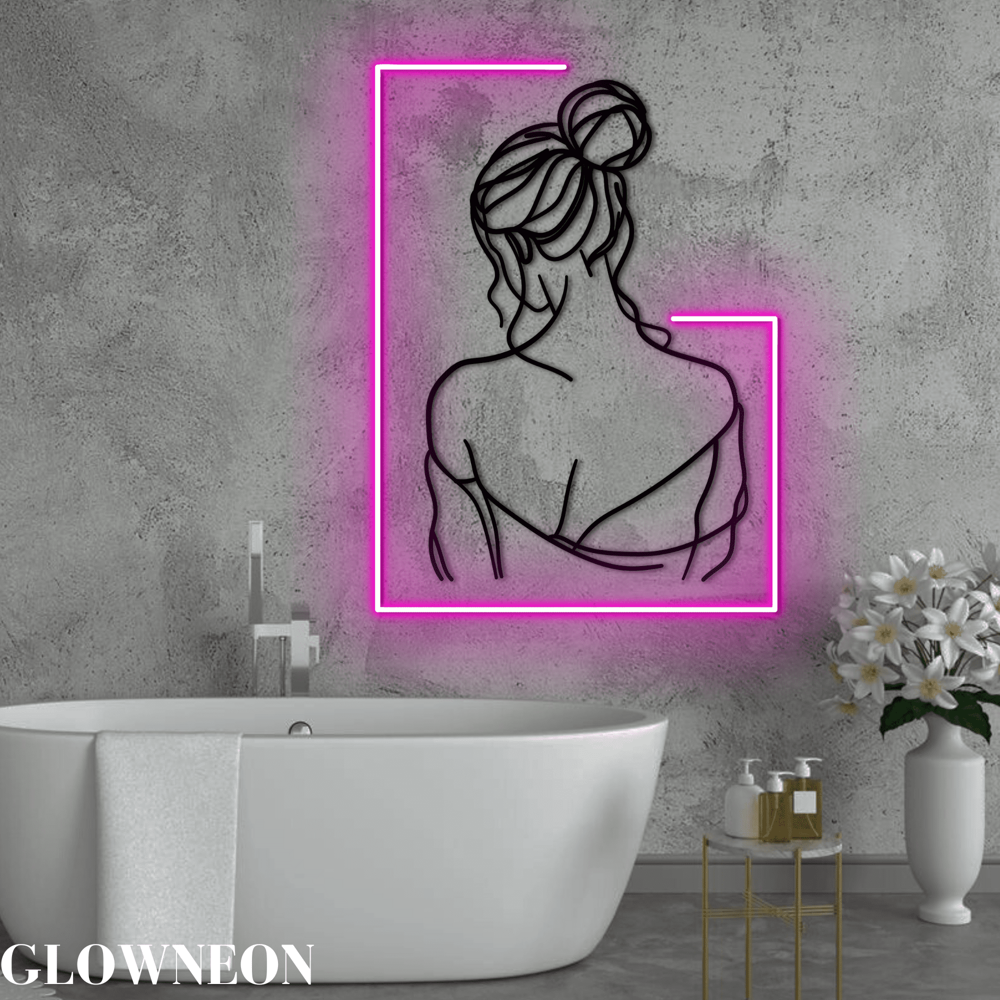 Glowneon Minimalist Female Back Body Print, Girl Line Art Portrait ...
