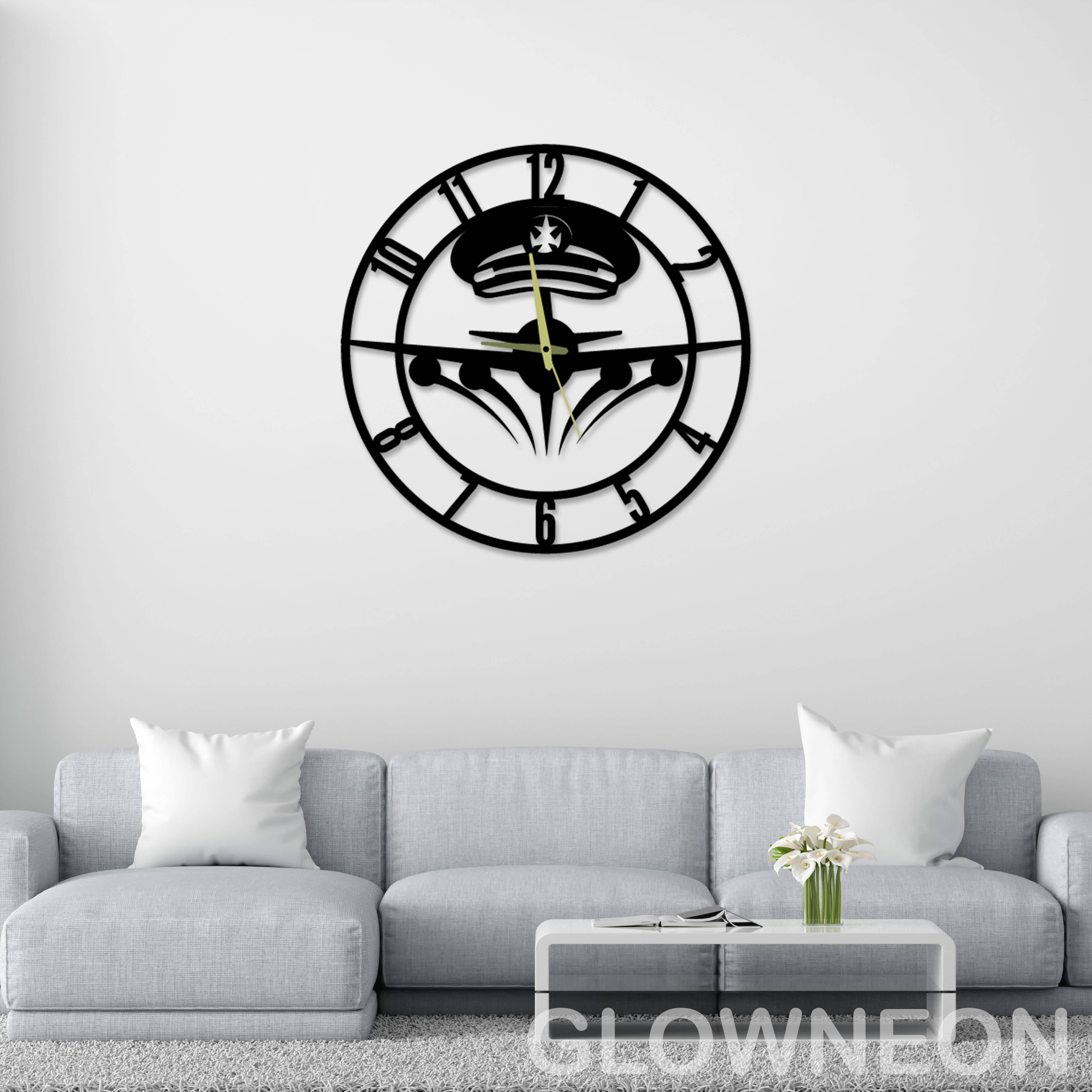 Glowneon Modern Pilot Metal Clock For Wall, Pilot Wall Clock Decor ...