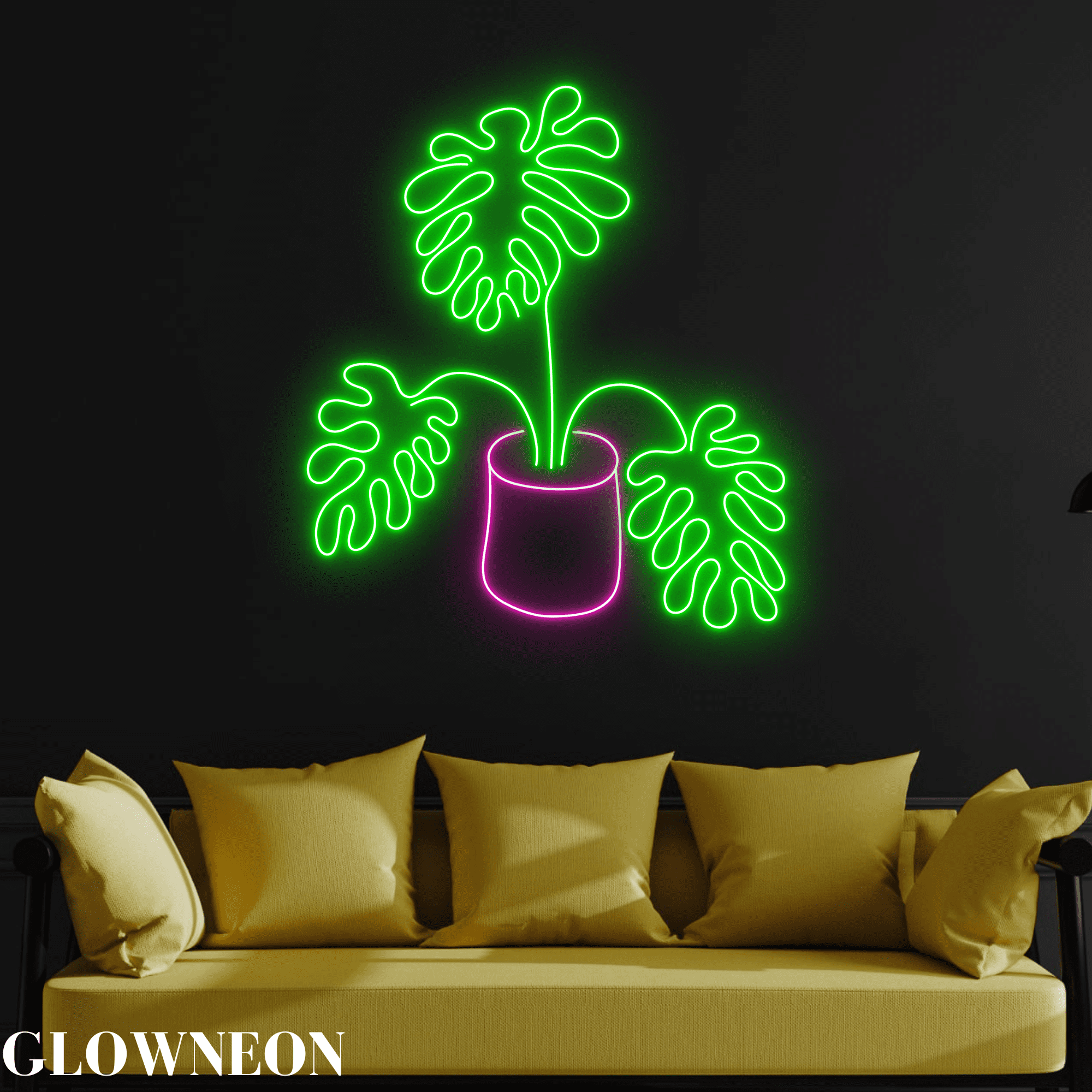 Glowneon Monstera Leaf Pot Wall Art, Monstera Neon Sign For Home Deco ...