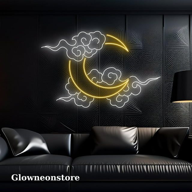 Glowneon Moon Cloud Neon Sign, Moon Cloud Led Light, Moon Led Wall ...