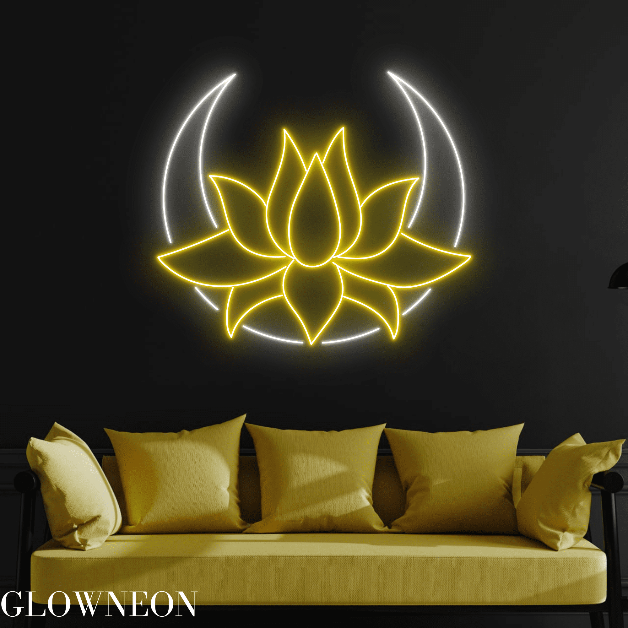 Glowneon Moon Lotus Neon Sign, Lotus Led Sign, Crescent Moon Decor ...