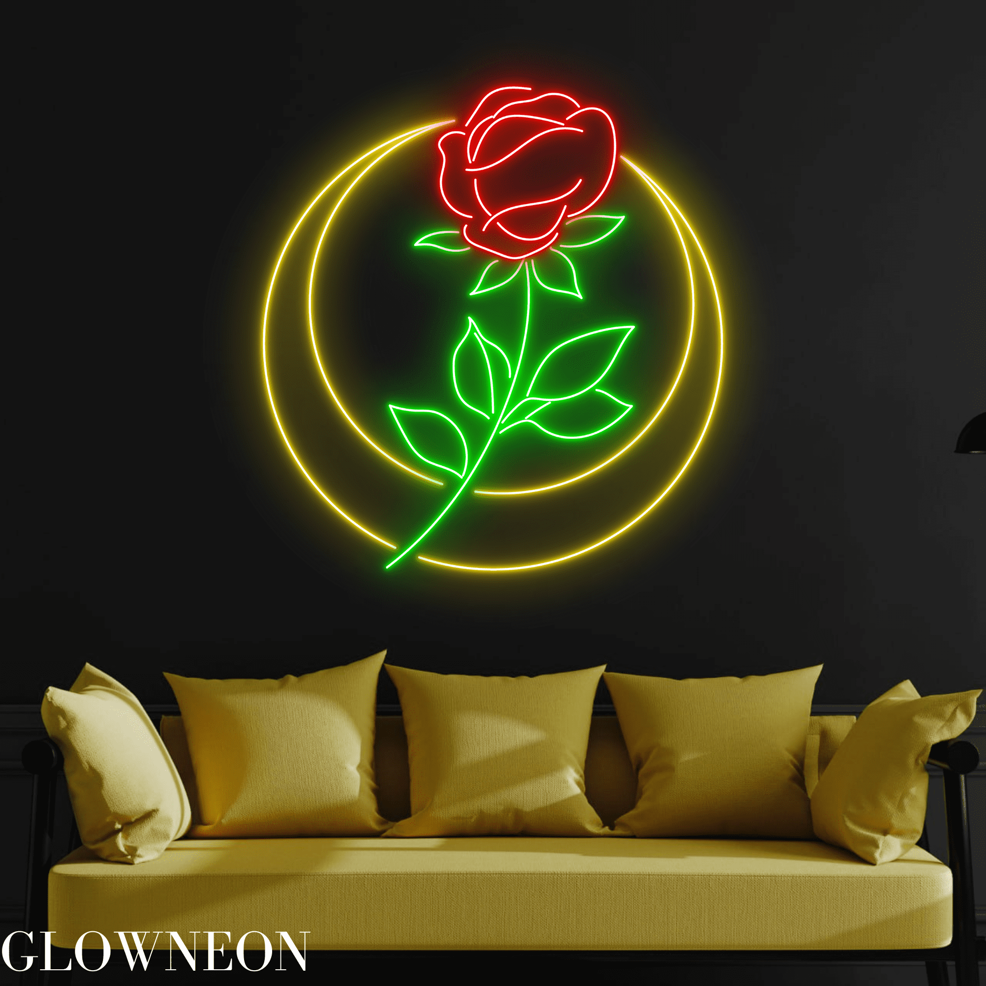 Glowneon Moon Rose Neon Sign, Moon Flower Led Sign, Flower Shop Sign ...