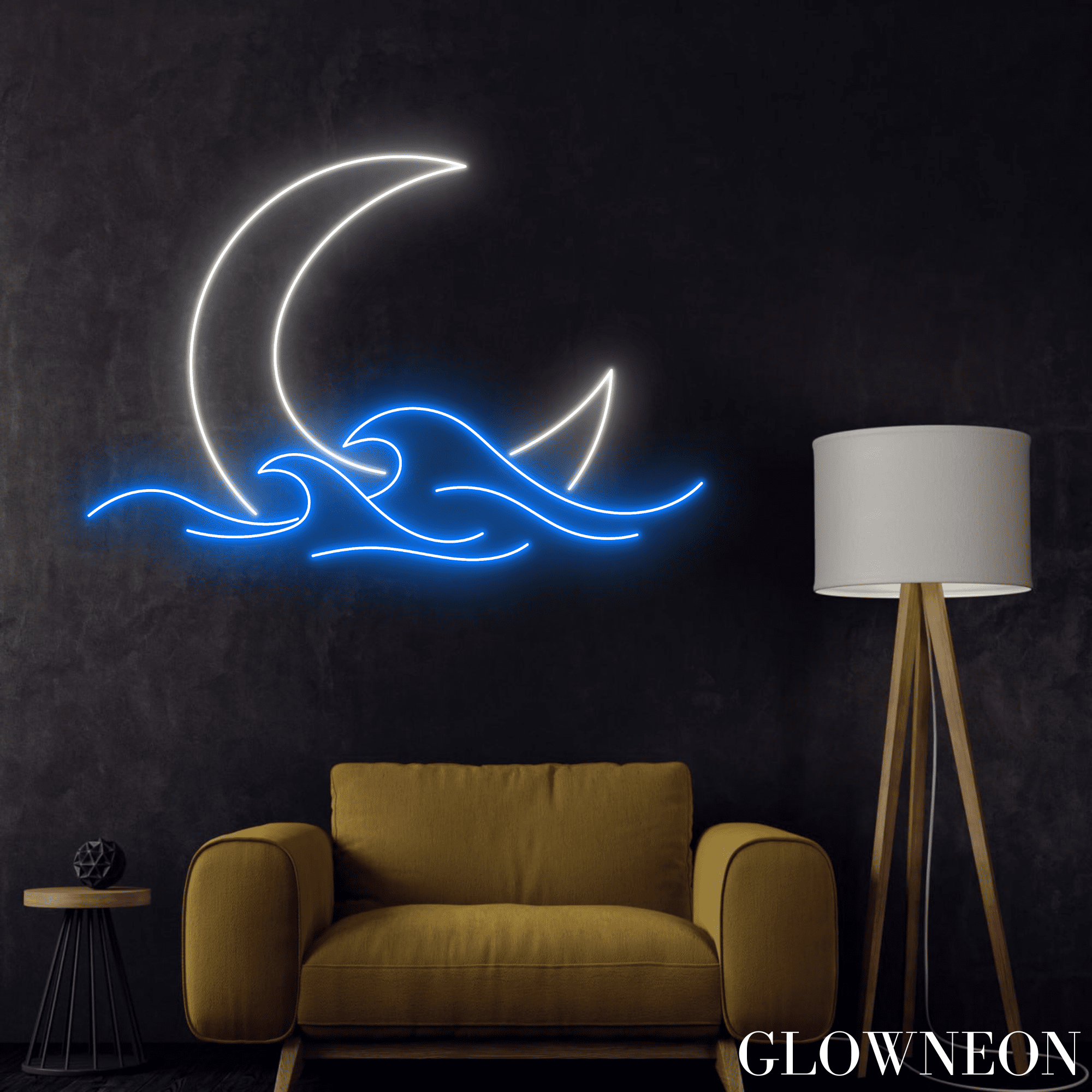 Glowneon Moon Waves Neon Sign, Moon Beach Led Sign, Summer Beach Sign ...