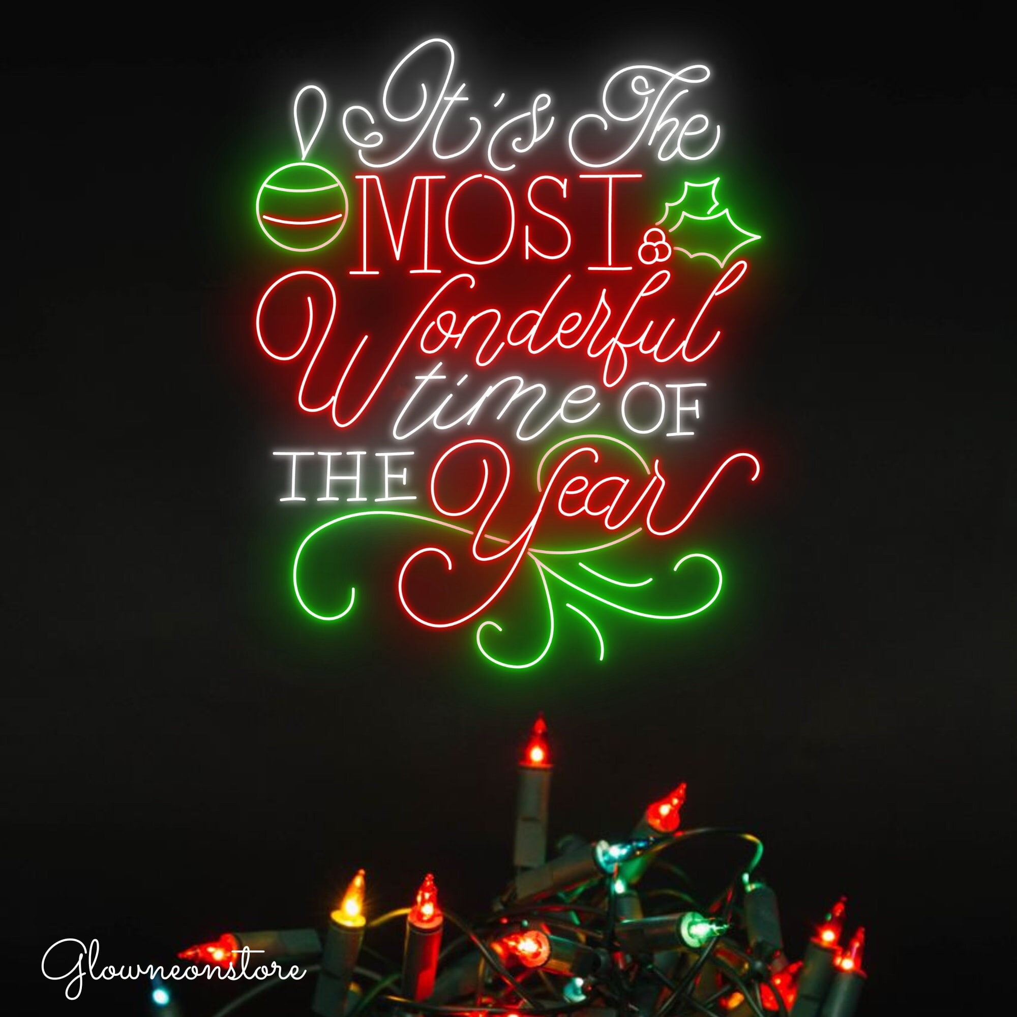 Glowneon Most Wonderful Time Of The Year Neon Sign, Happy Neon Sign ...