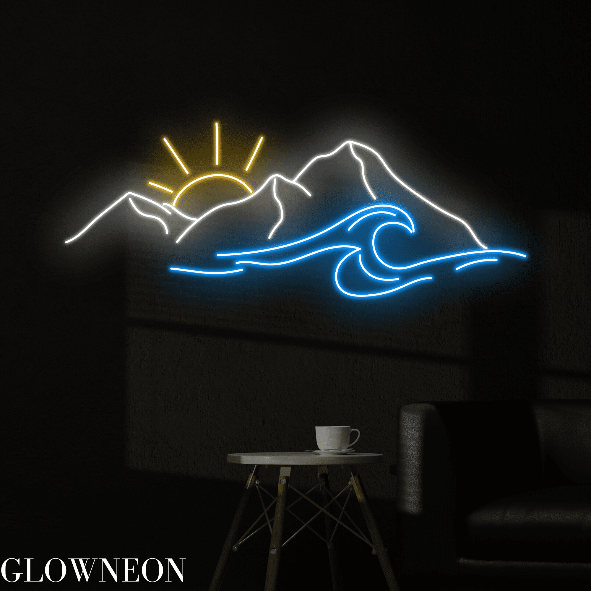 Glowneon Mountain Beach Neon Sign, Sunset Led Sign, Bedroom Led Decor ...