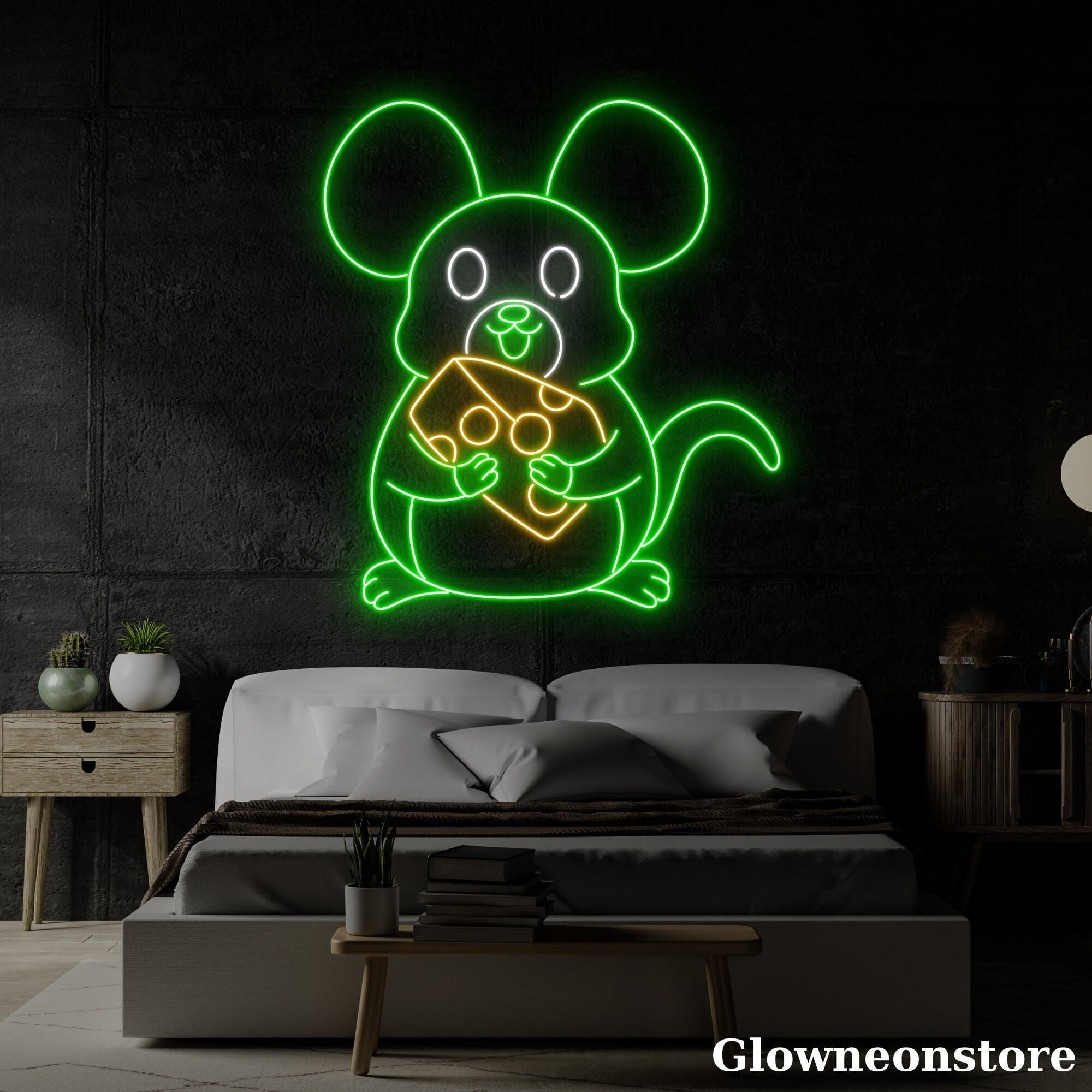 Glowneon Mouse Cheese Neon Sign, Piece of Cheese Led Sign, Mouse Lover ...