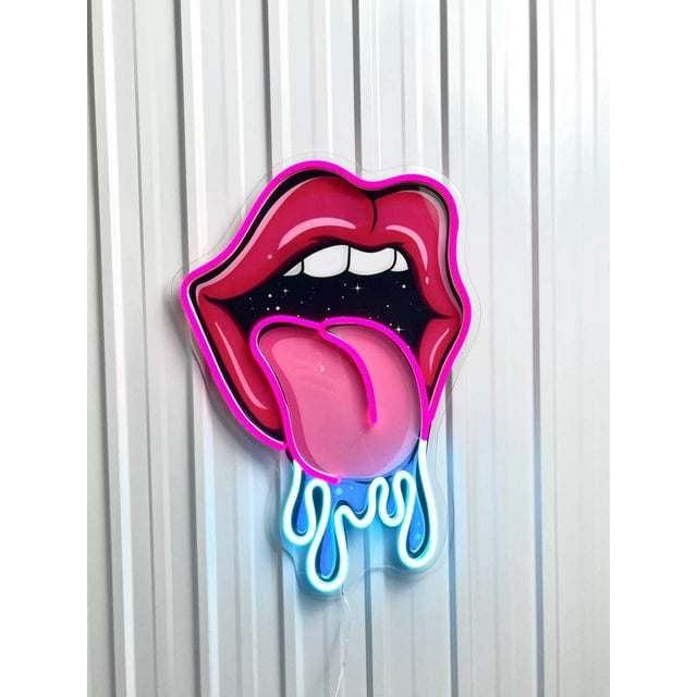 Glowneon Mouth Dripping Neon Print Sign, Lips Tongue Dripping Led ...