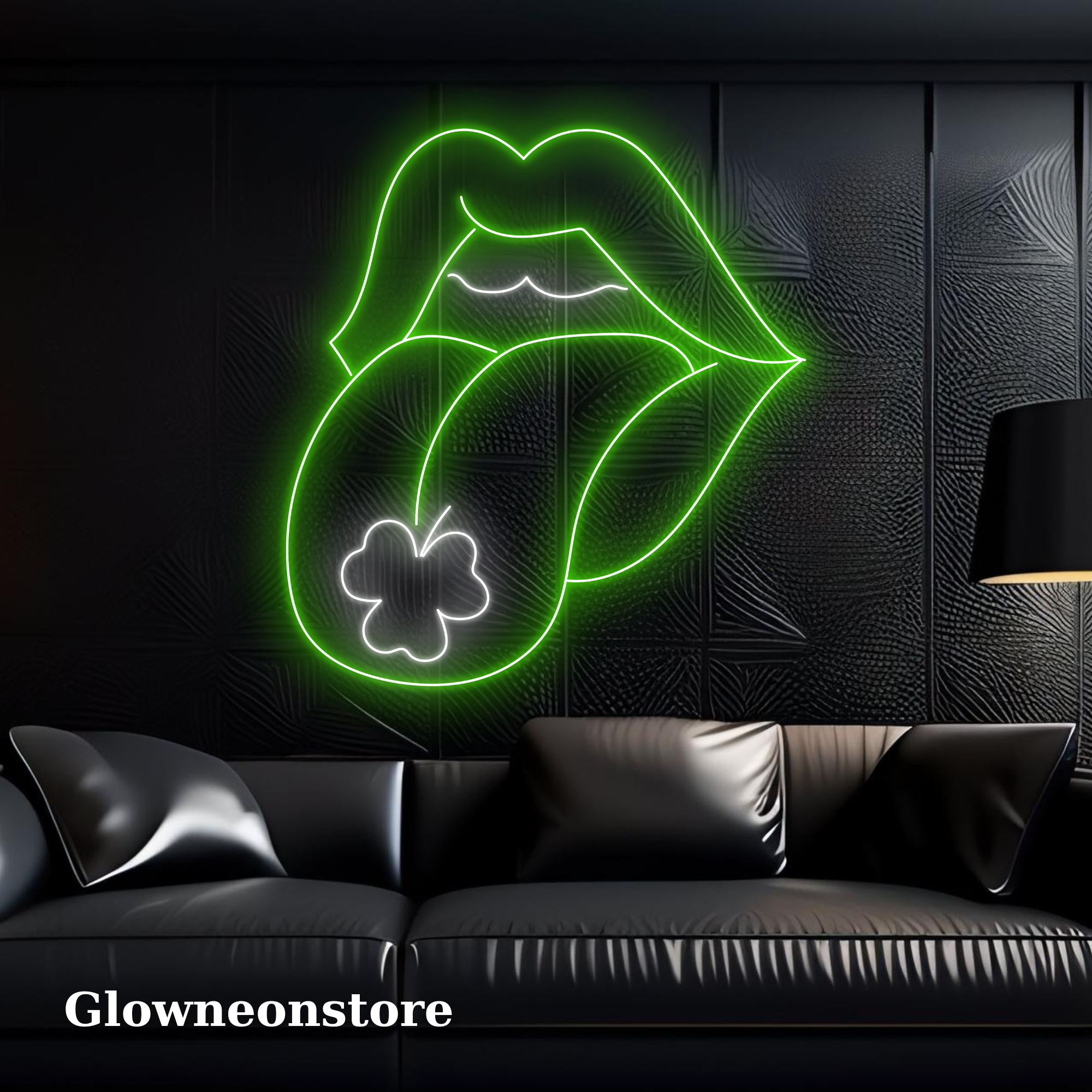 Glowneon Mouth Lips Clover Leaf Neon Sign, Mouth Lips Shamrock Neon ...
