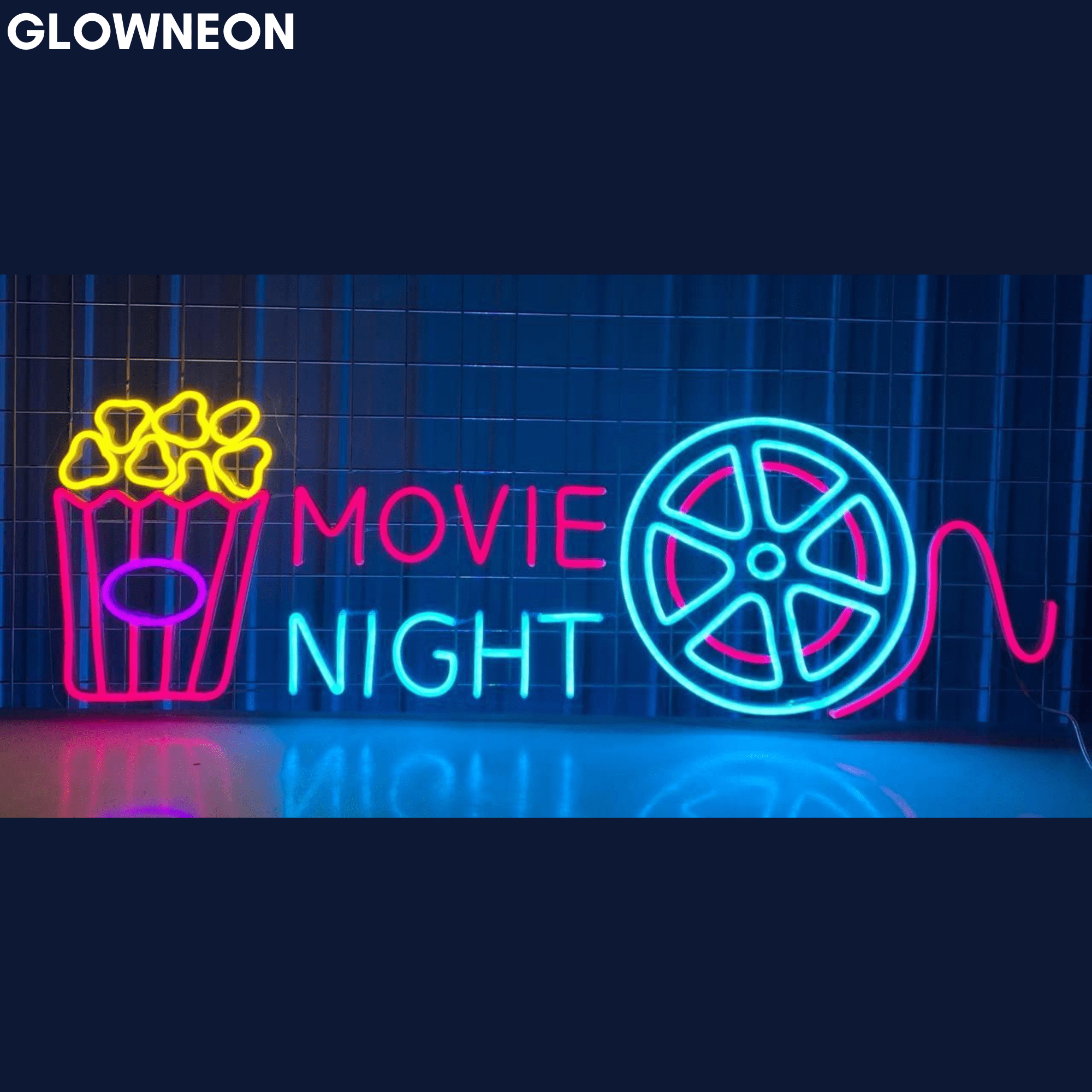Glowneon Movie Night Neon Sign, Movie Cinema Popcorn Wall Led Light ...