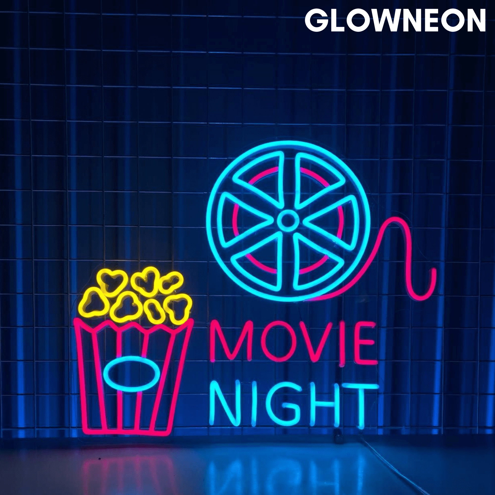 Glowneon Movie Night Neon Sign, Movie Theatre Wall Art Led Light ...