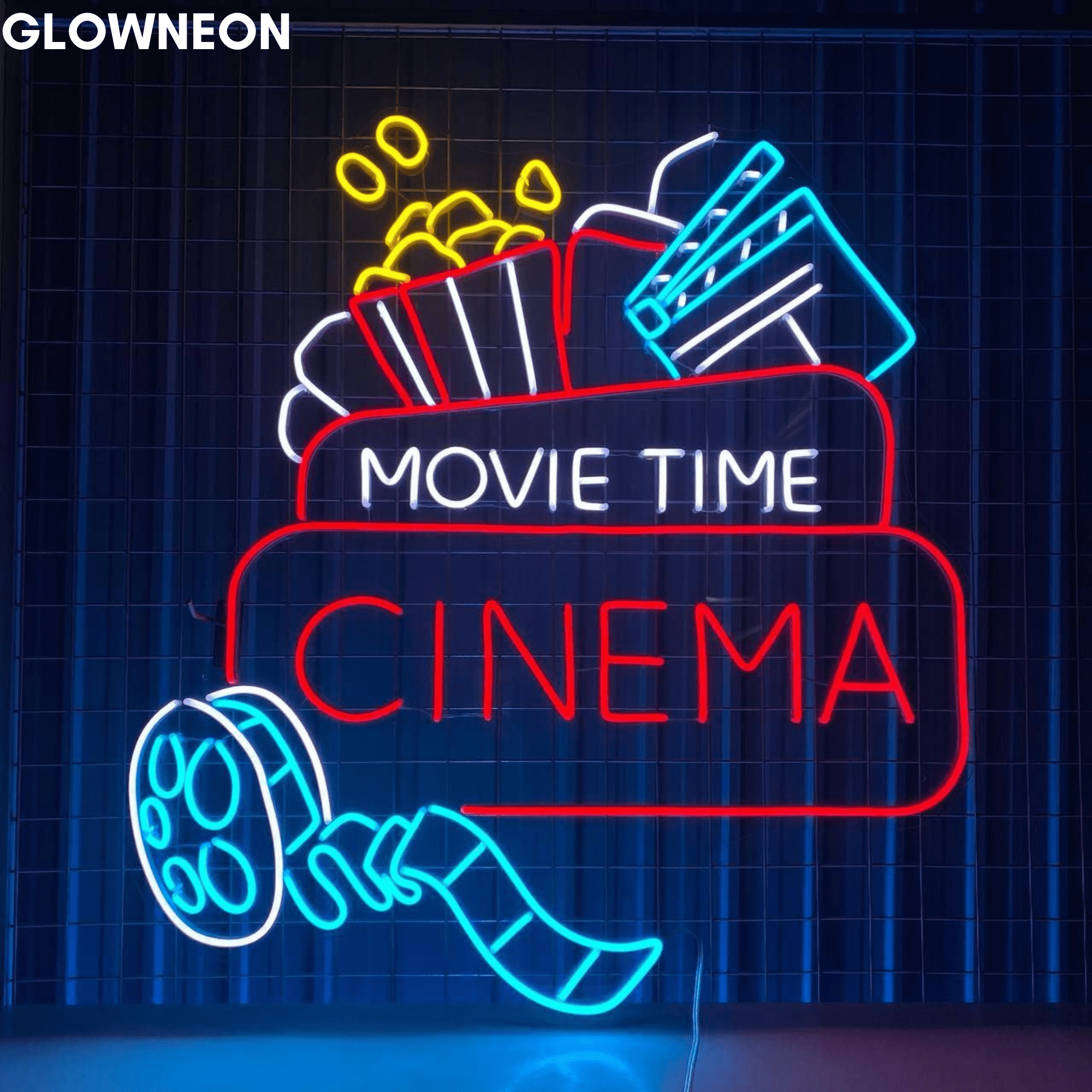 Glowneon Movie Time For Cinema Wall Art Led Light, Movie Theater Neon ...