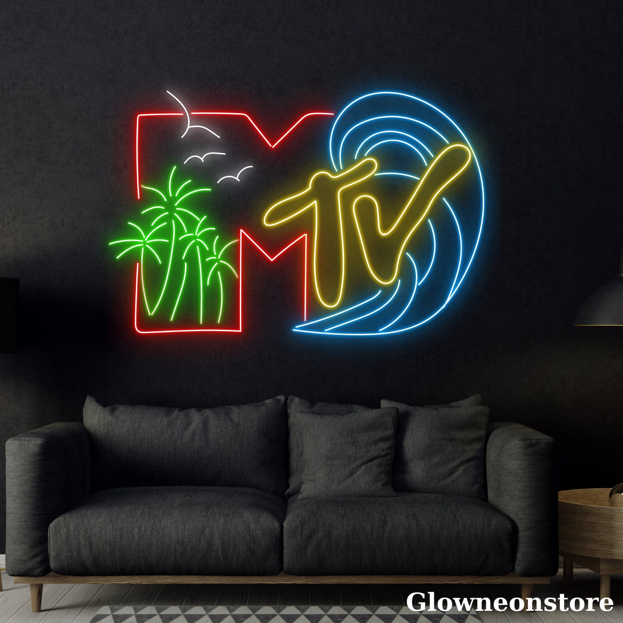 Glowneon Mtv Neon Sign, Mtv Television Led Sign, Beach Club Decor, Mtv ...