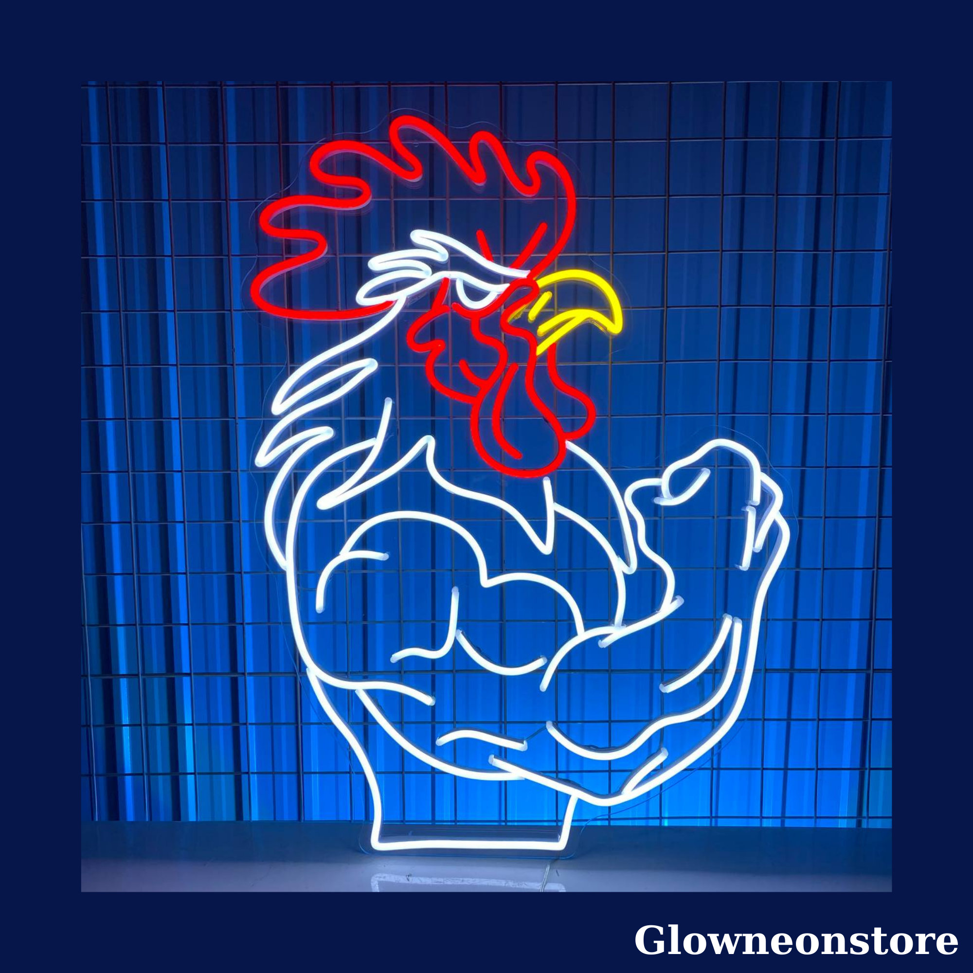 Glowneon Muscular Chicken Neon Sign, Muscular Rooster Led Sign, Gym ...
