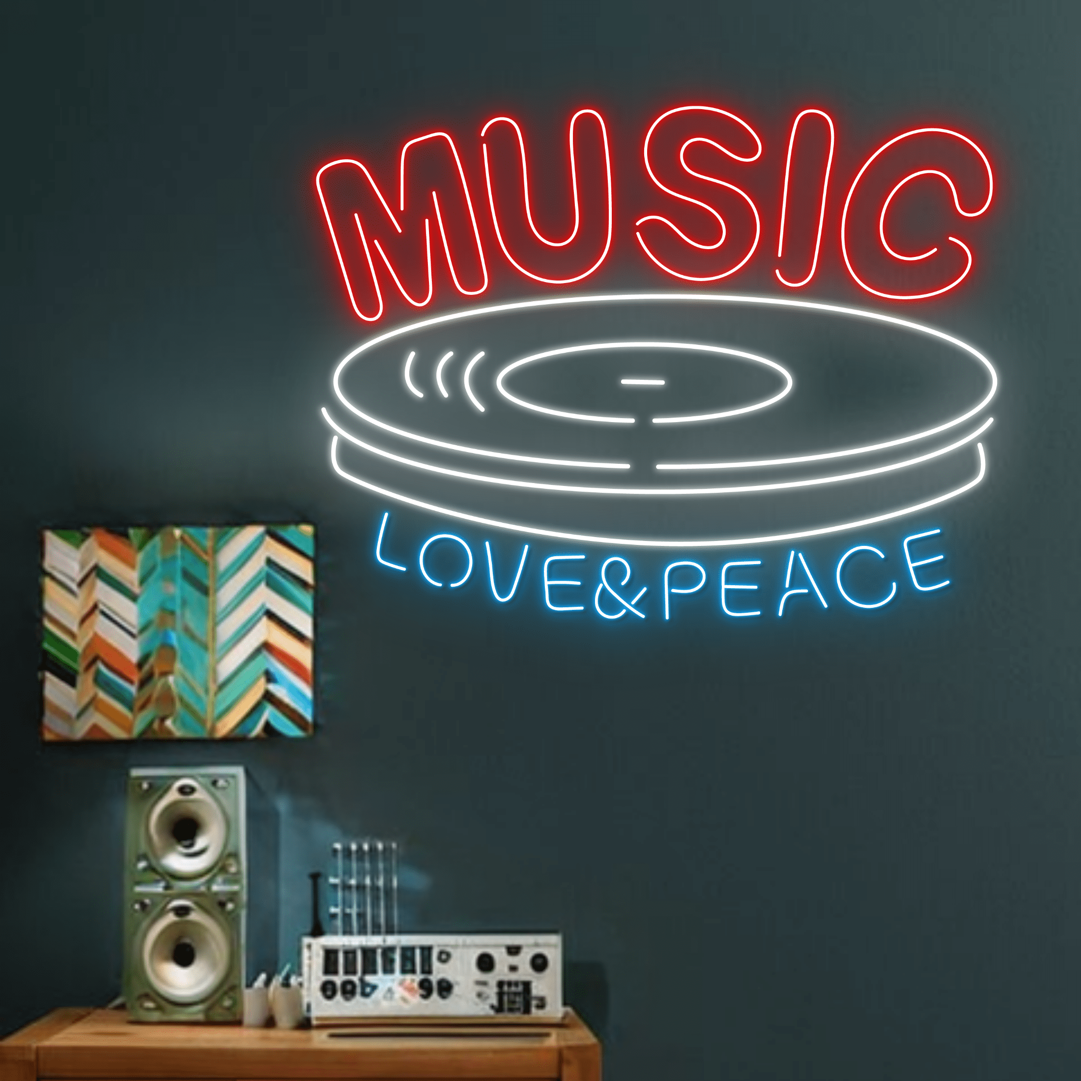 Glowneon Music Love & Peace Neon Sign, Music Studio Neon Lights Decor ...