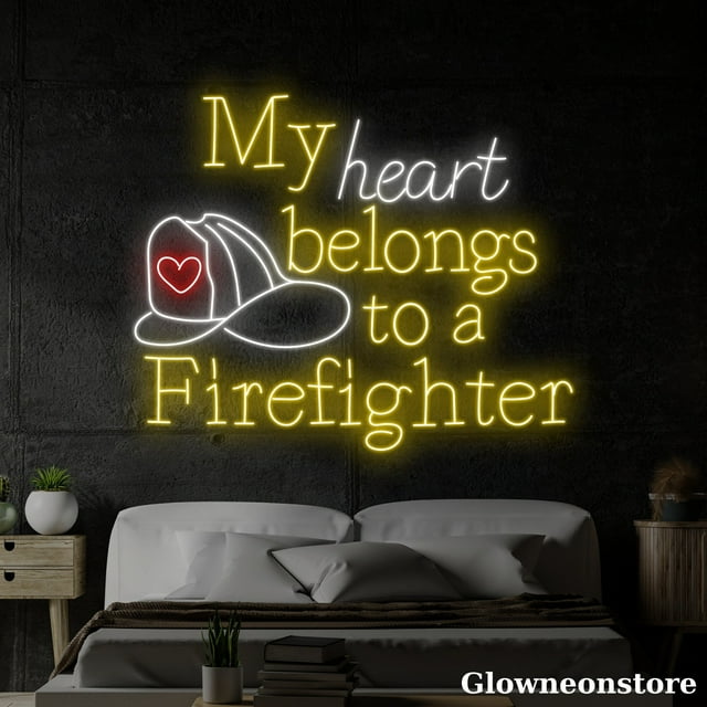 Glowneon My Heart Belongs to a Firefighter Neon Sign, Custom Motivation ...