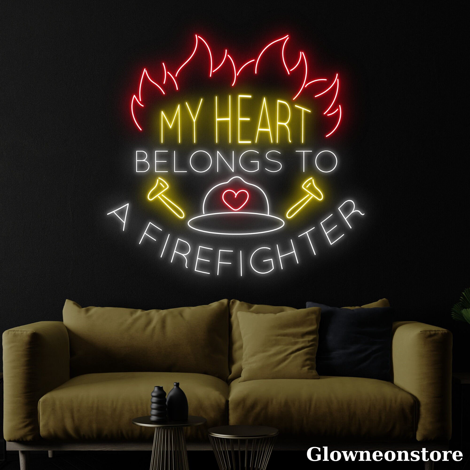 Glowneon My Heart Belongs to a Firefighter Neon Sign, Motivation Quotes ...