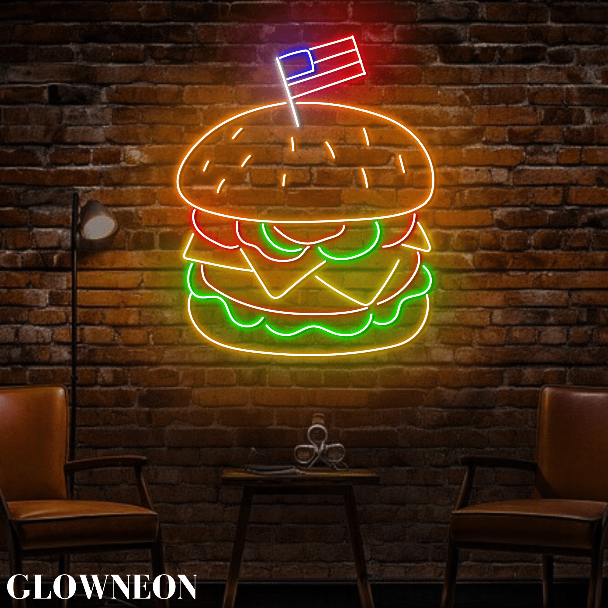 Glowneon National Cheeseburger Led Sign, US Flag Burger Shop Wall Art ...