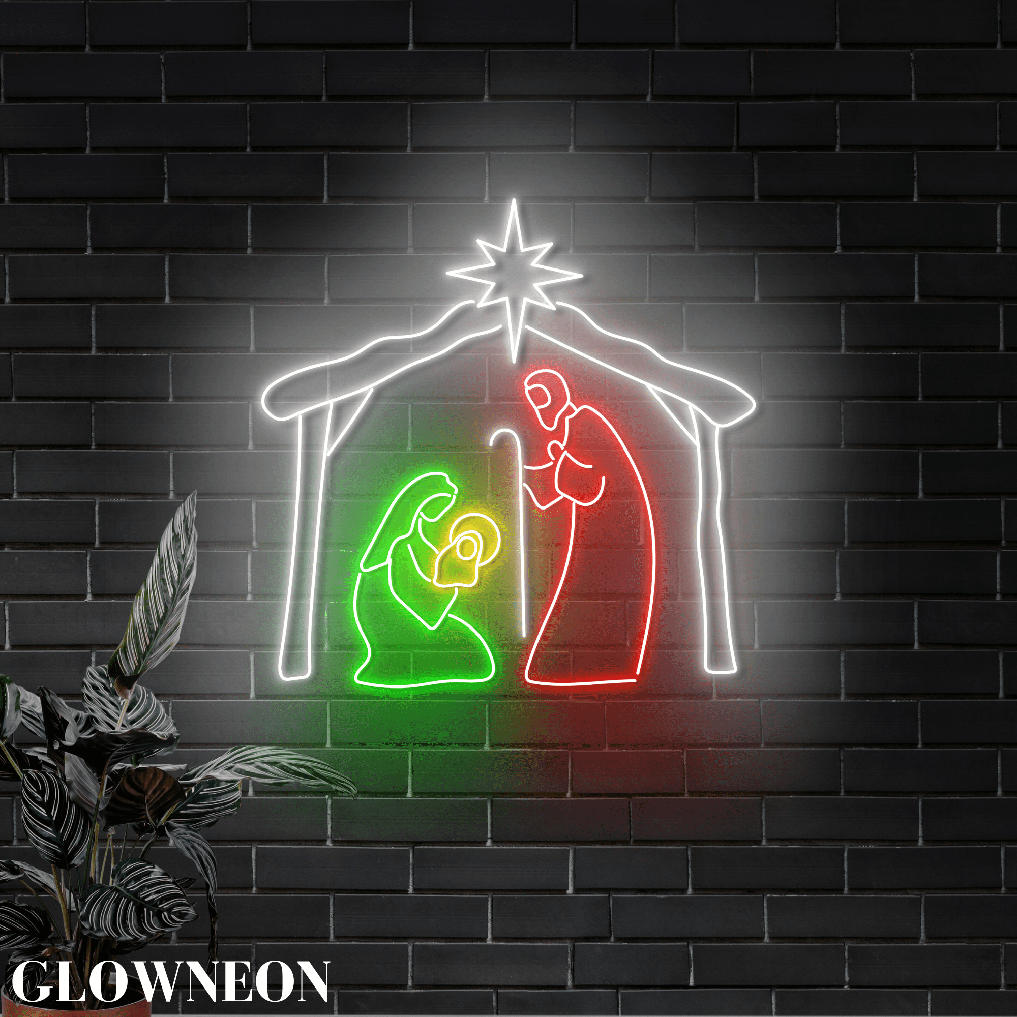 Glowneon Nativity Scene Christmas Neon Wall Art, Holy Family Led Sign ...
