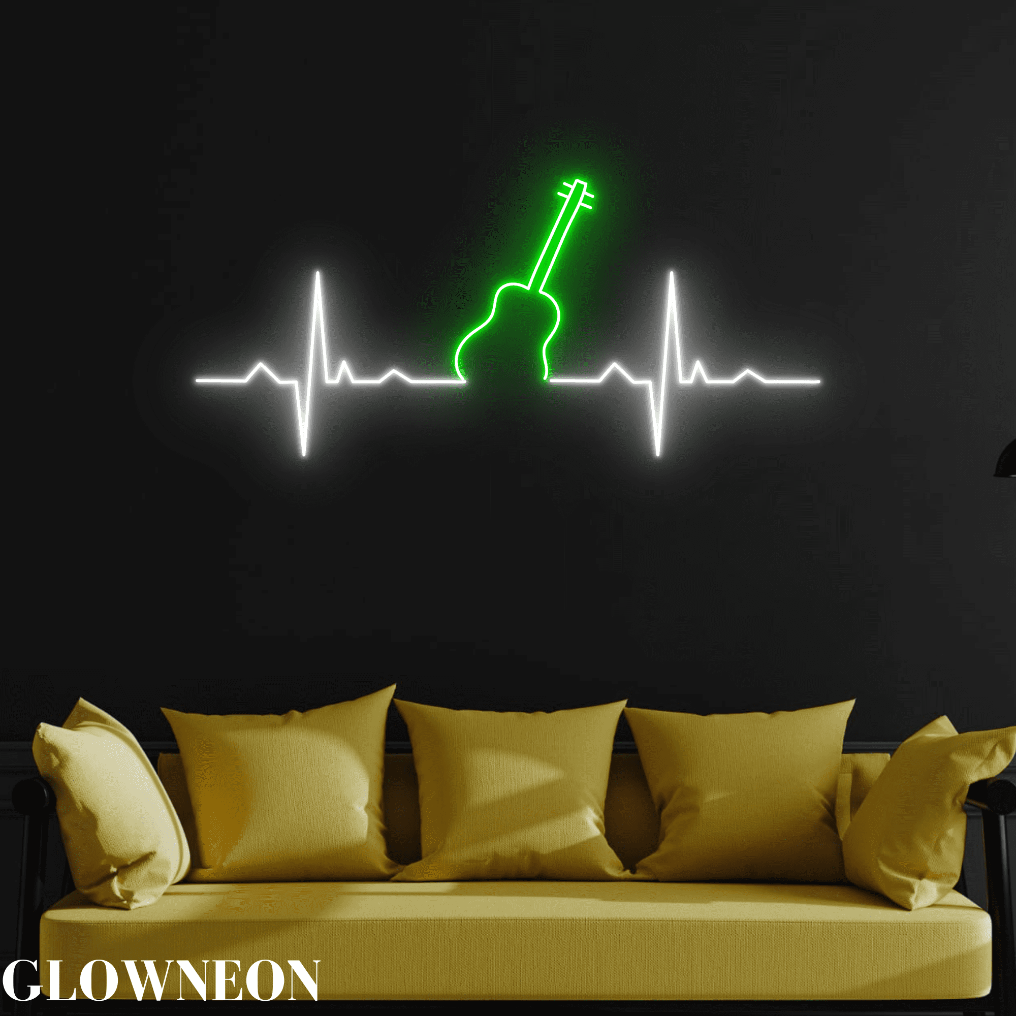 Glowneon Neon Acoustic Guitar Heartbeat Decor, Guitar Music Led Light ...