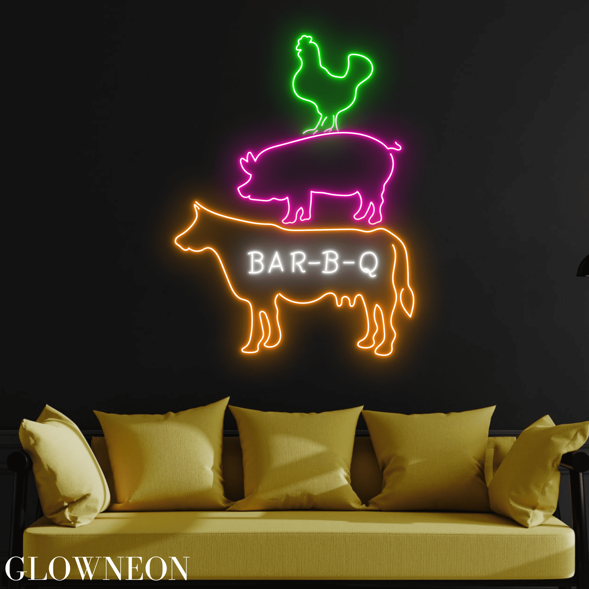 Glowneon Neon Cow Pig Chicken Light For BBQ Grill Bar Restaurant Deco ...