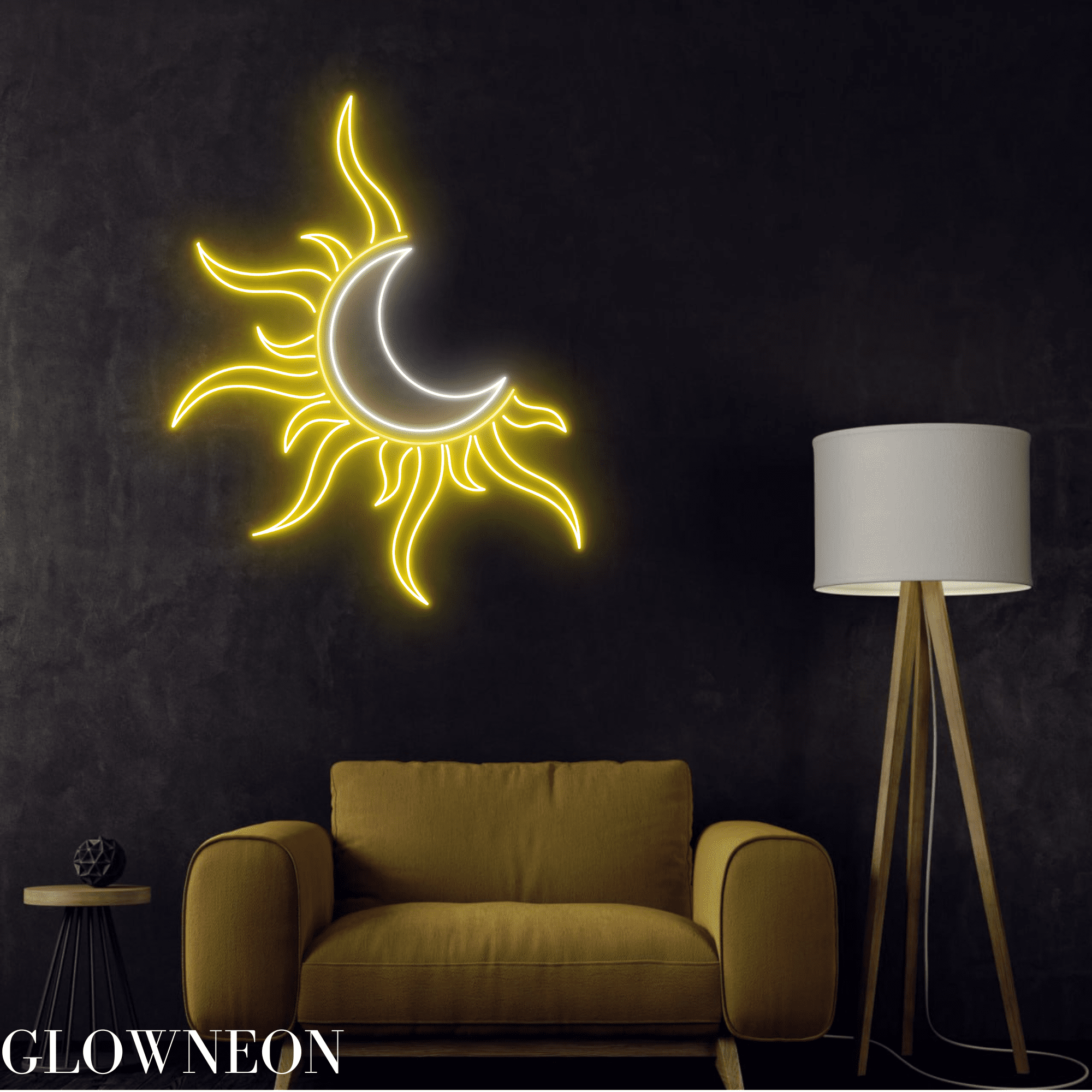 Glowneon Neon Led Light For Bedroom Decor, Abstract Sun Moon Wall Art ...
