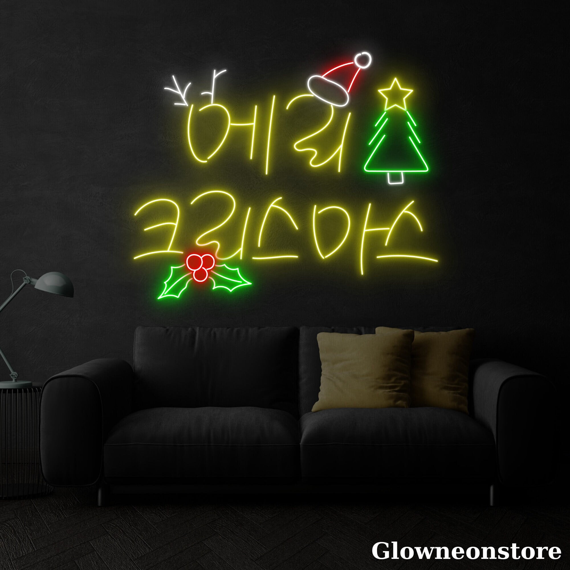 Glowneon 메리 크리스마스 Neon Sign, Merry Christmas Korean Led Sign, Christmas ...