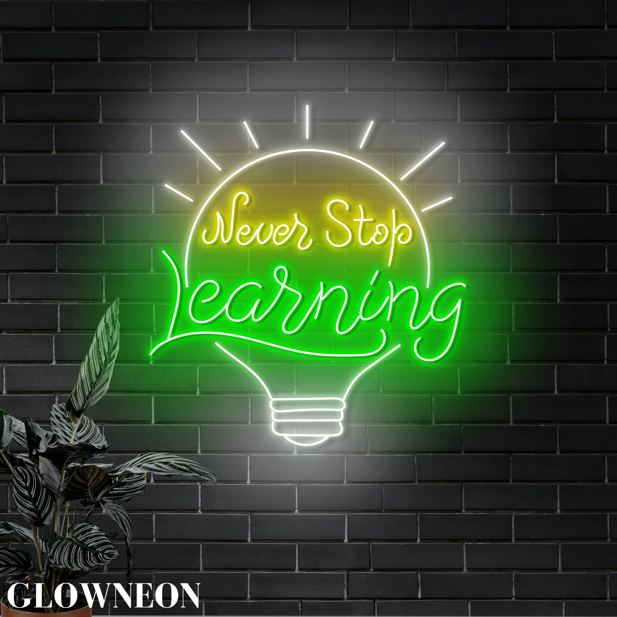 Glowneon Never Stop Learning Led Wall Art, Motivational Quotes Decor ...