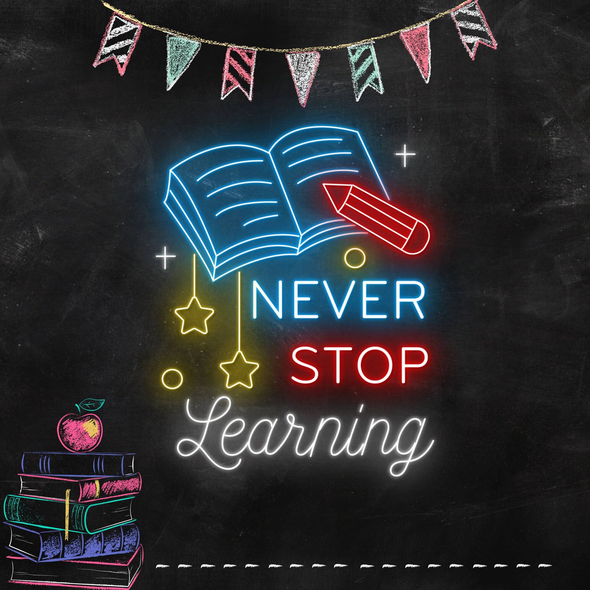 Glowneon Never Stop Learning Neon Sign, Class Room Quote Wall Decor ...