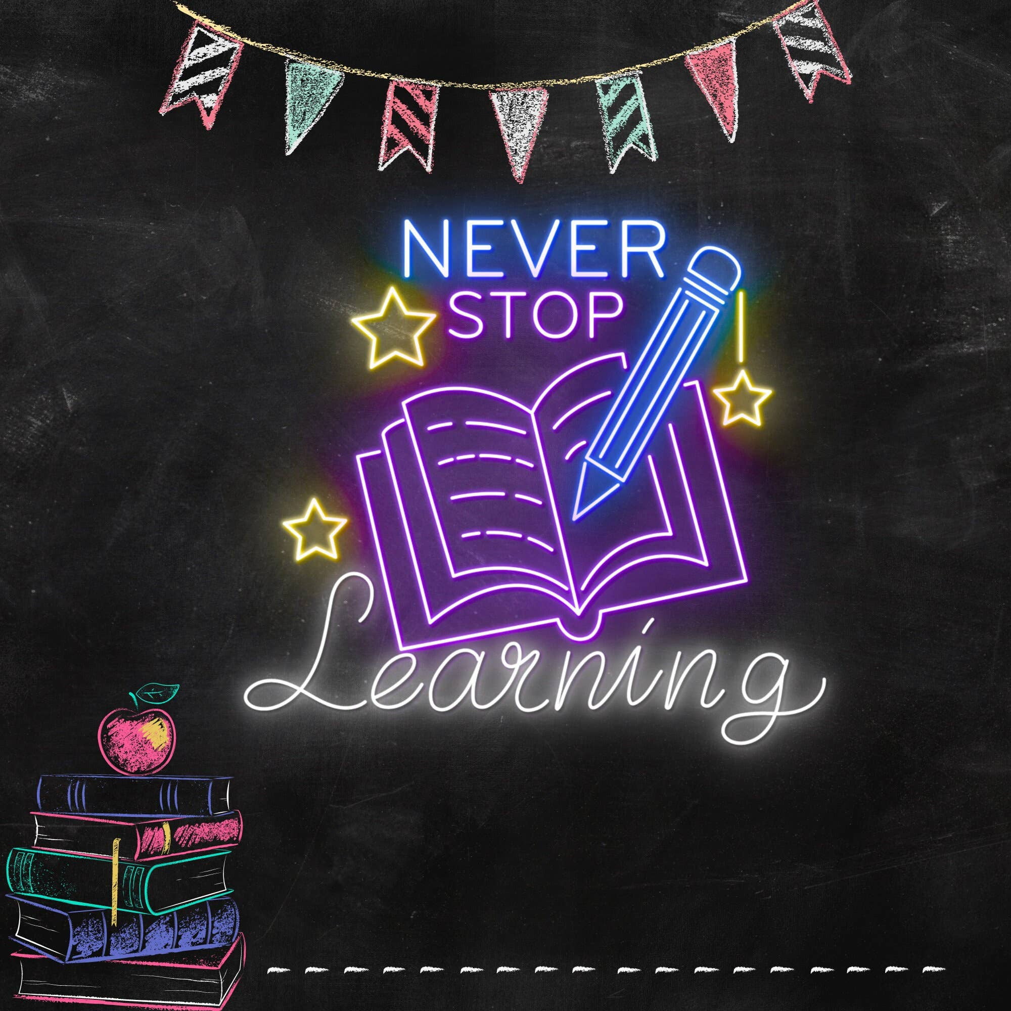 Glowneon Never Stop Learning Neon Sign, School Wall Art Decor - Walmart.com