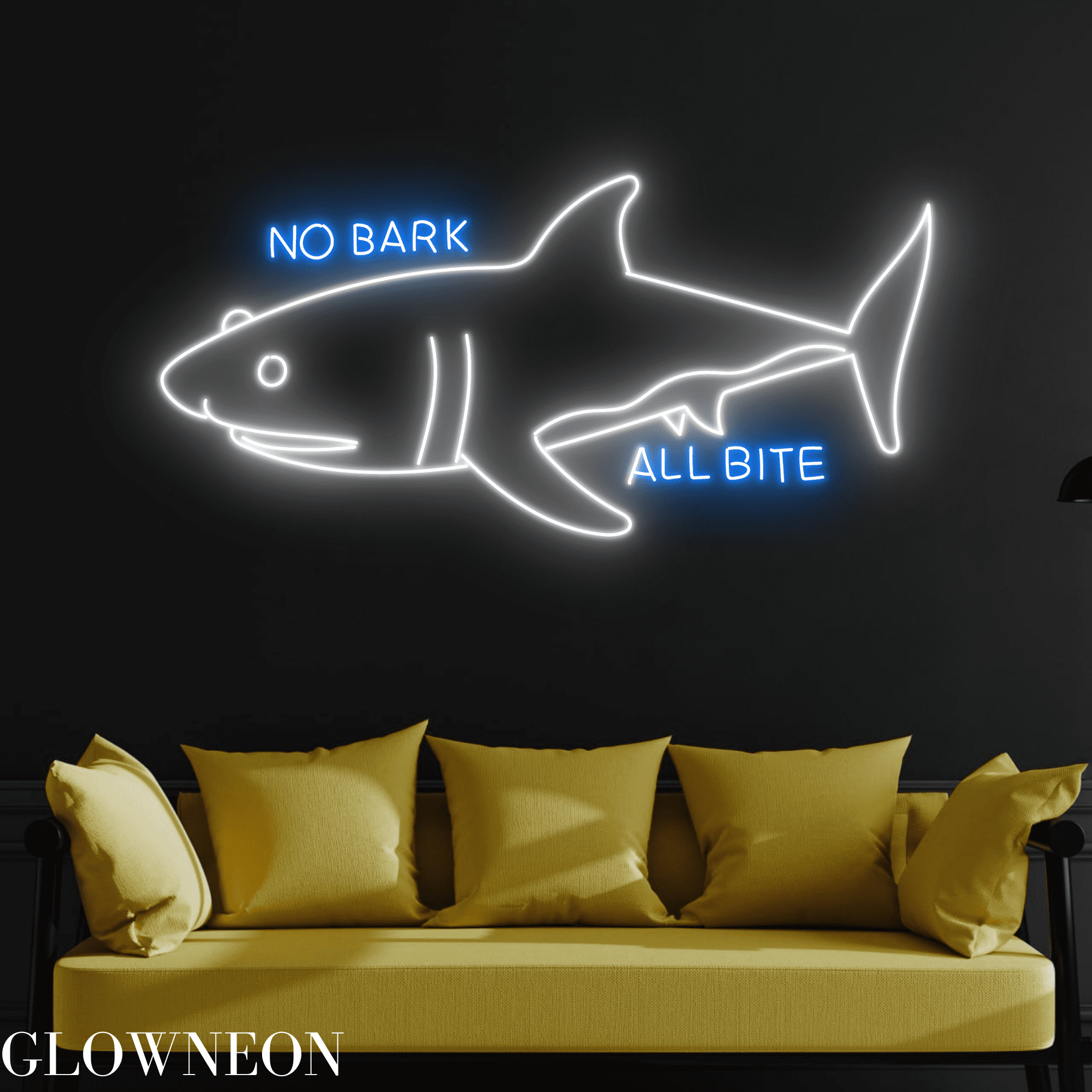 Glowneon No Bark All Bite Neon Sign, Shark Led Sign, Man Cave Decor ...