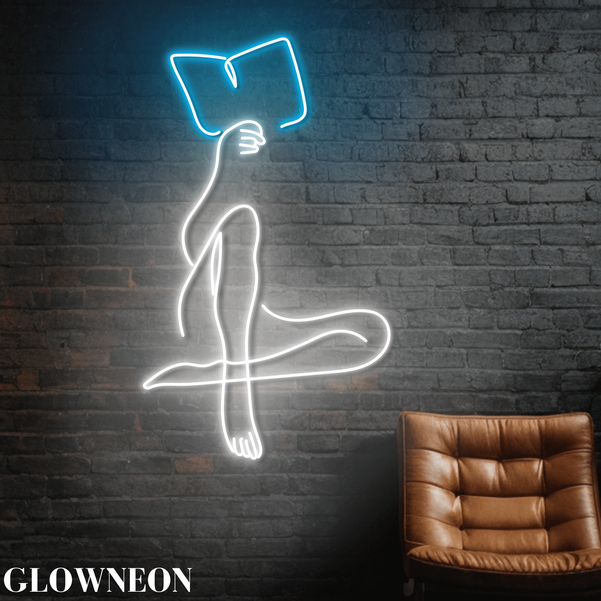 Glowneon Nude Woman Read Book Neon Sign, Girl Read Book Led Line Art ...