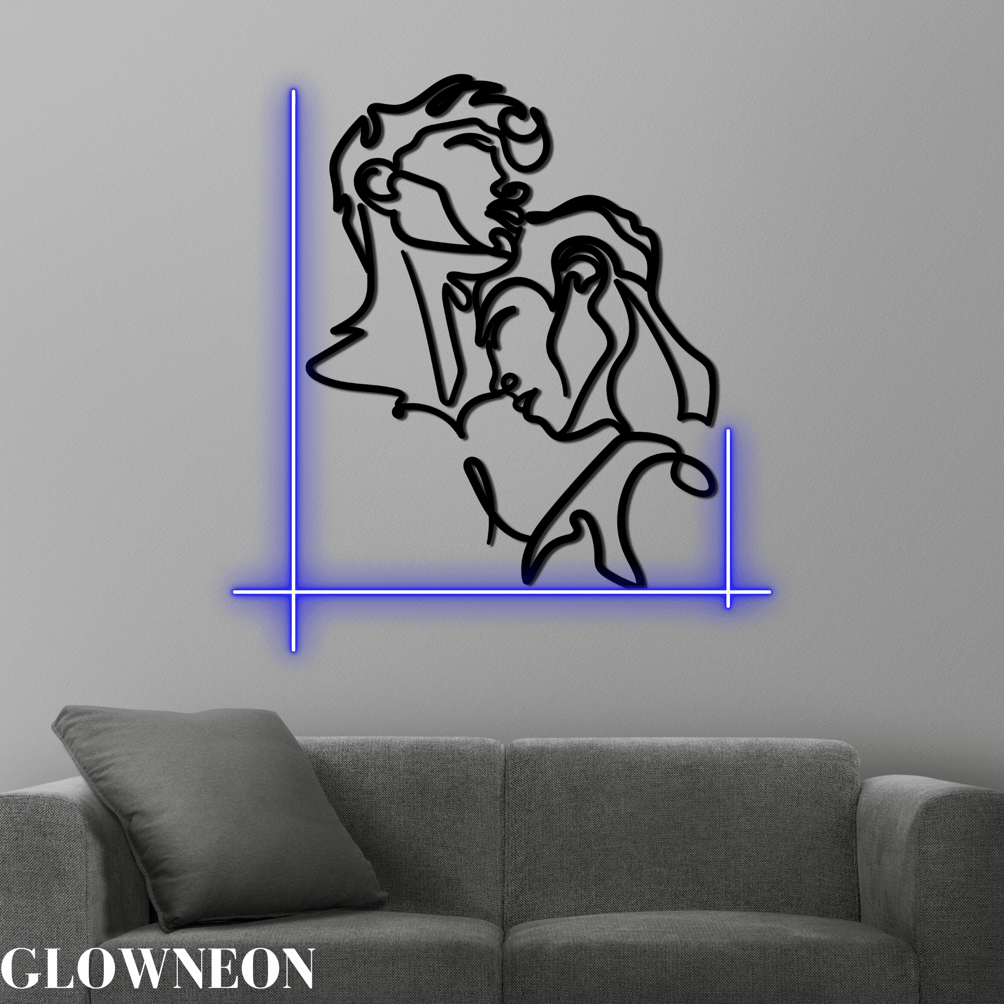 Glowneon One Line Art Couple Men Gay Artwork, Cuddle Gay Couple Sign ...