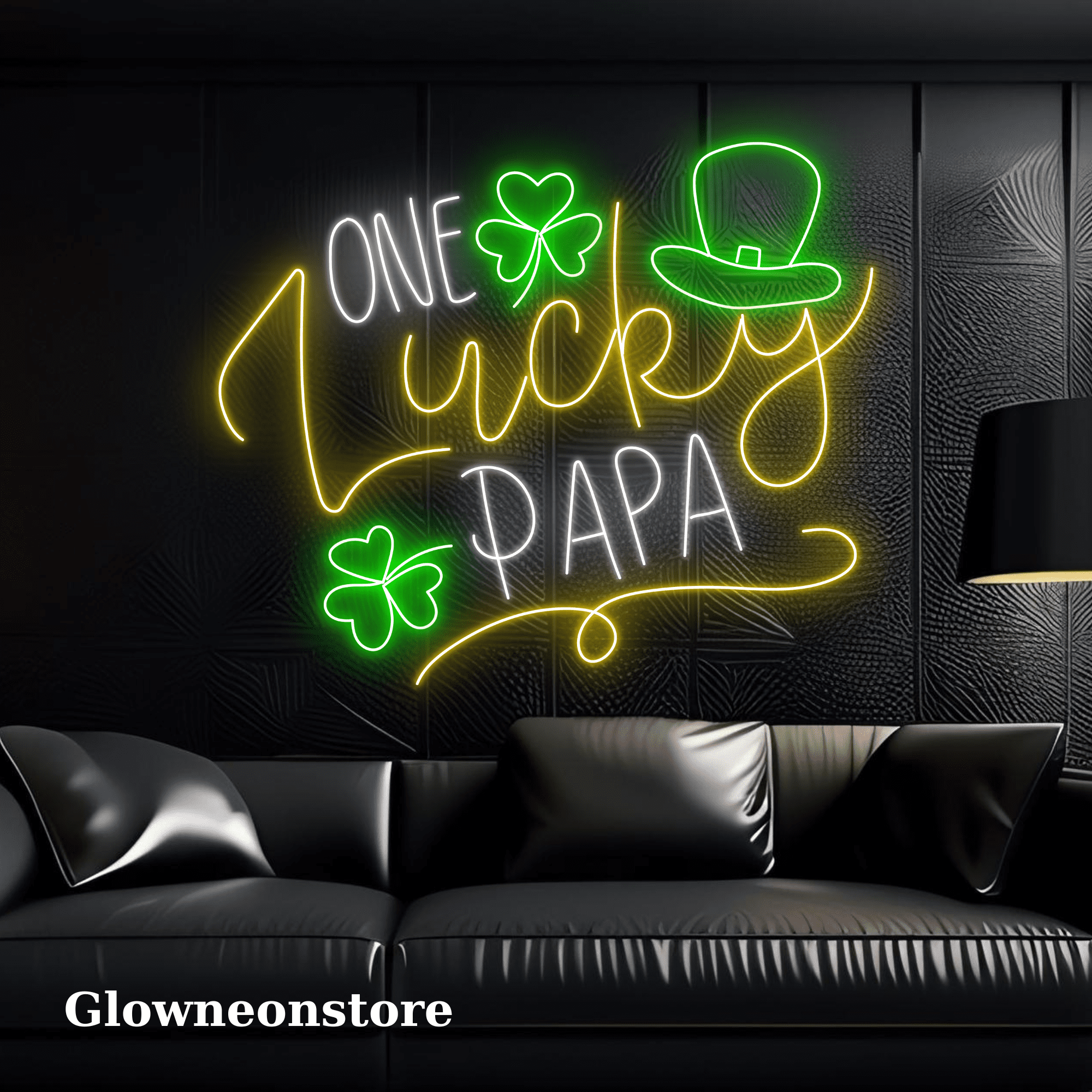 Glowneon One Lucky Papa Neon Sign, Lucky Clover Patrick's Day Neon ...