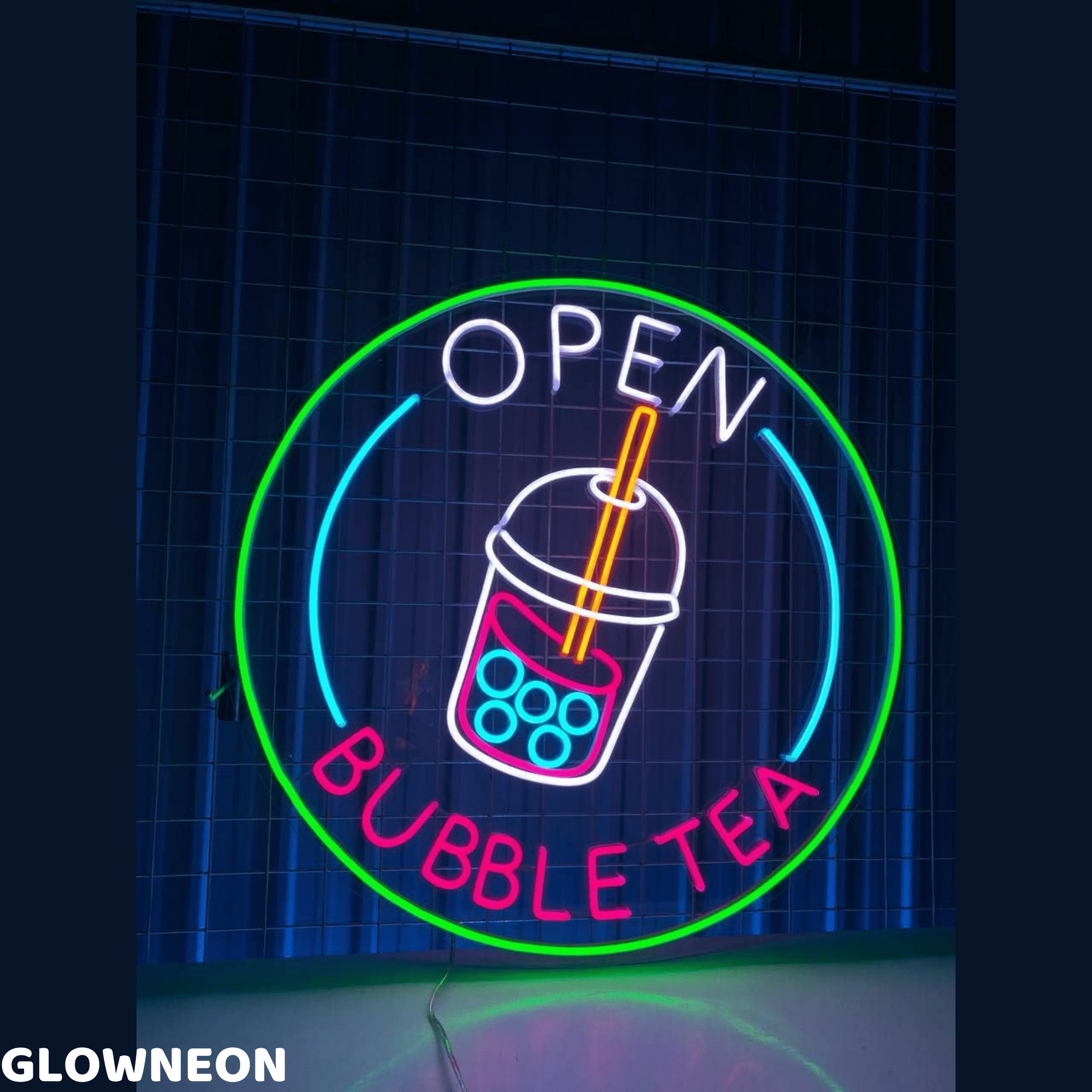 Glowneon Open Bubble Tea Neon Sign, Bubble Milk Tea Shop Open Led Art ...