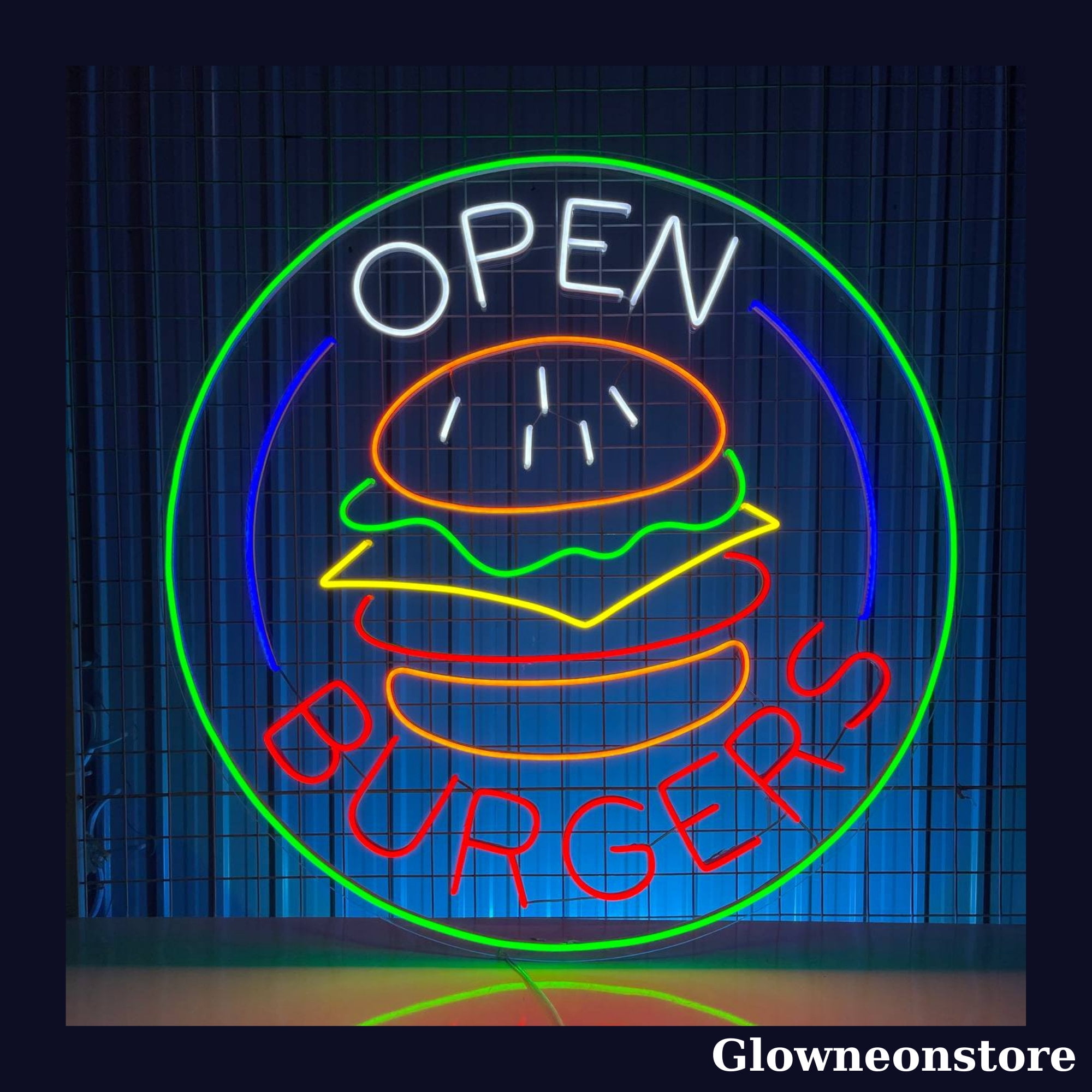 Glowneon Open Burger Neon Sign, Open Hamburger LED Sign, Restaurant ...