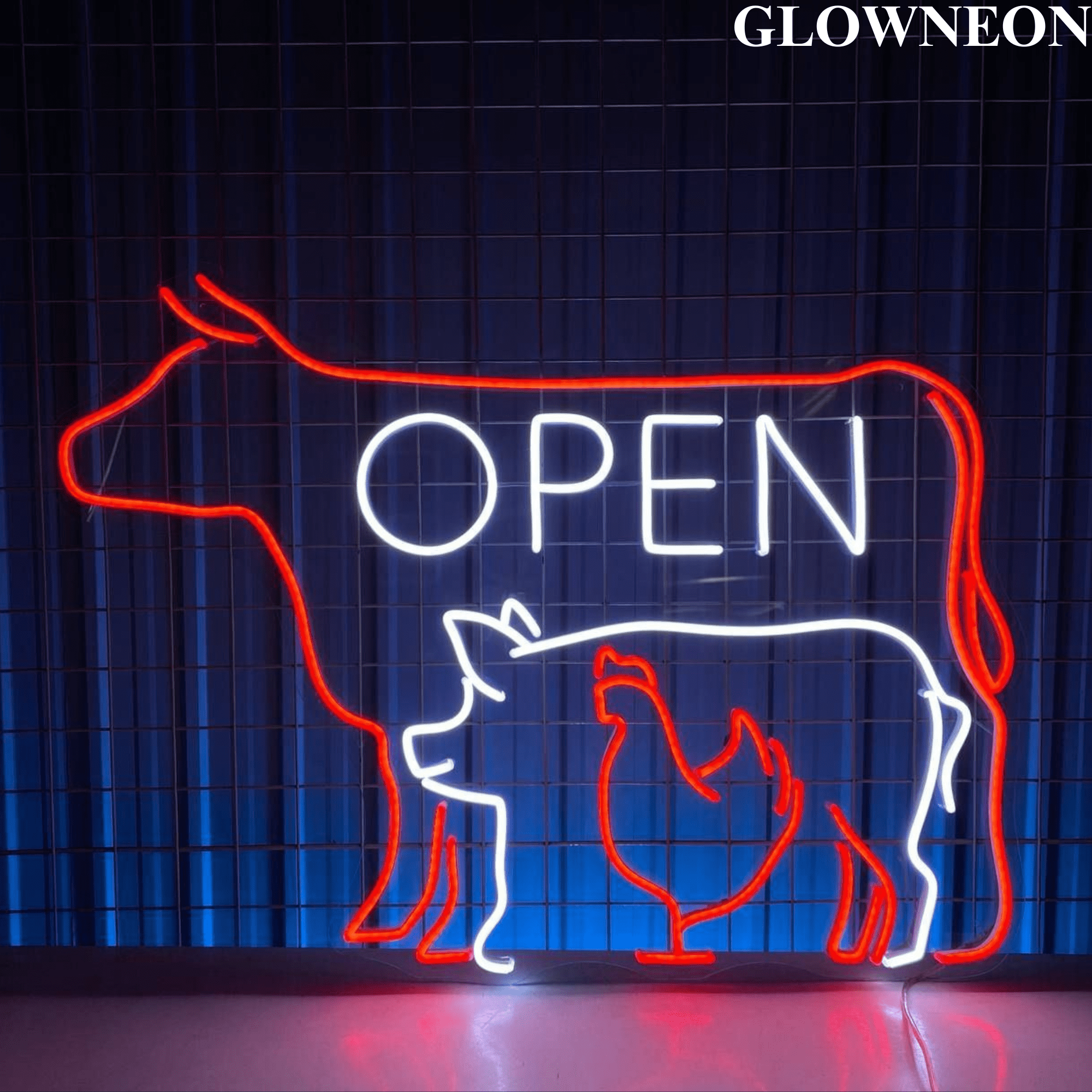 Glowneon Open Cow Chicken Pig BBQ Led Sign, BBQ Restaurant Neon Decor ...