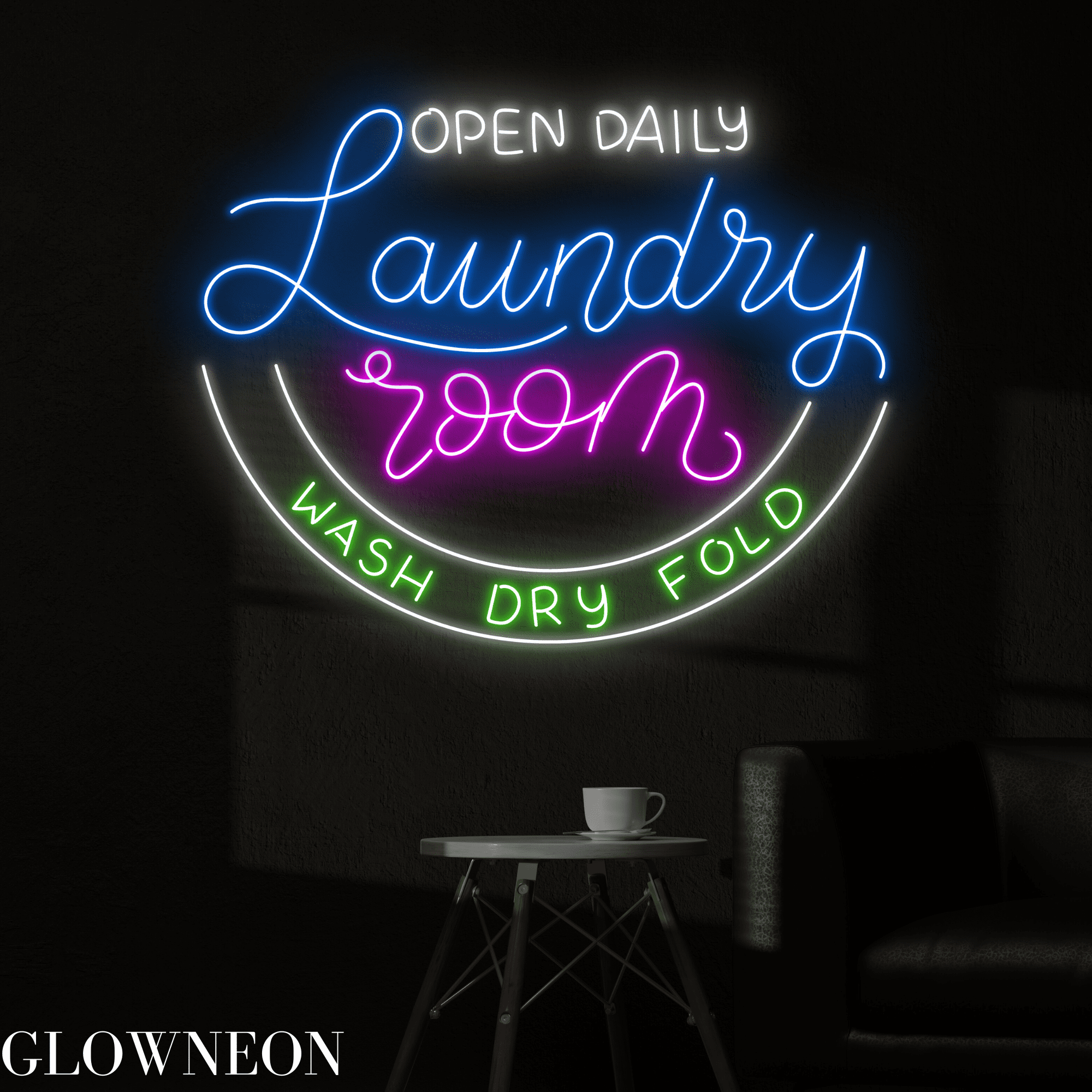 Glowneon Open Daily Laundry Room Neon Sign, Wash Dry Fold Led Light ...