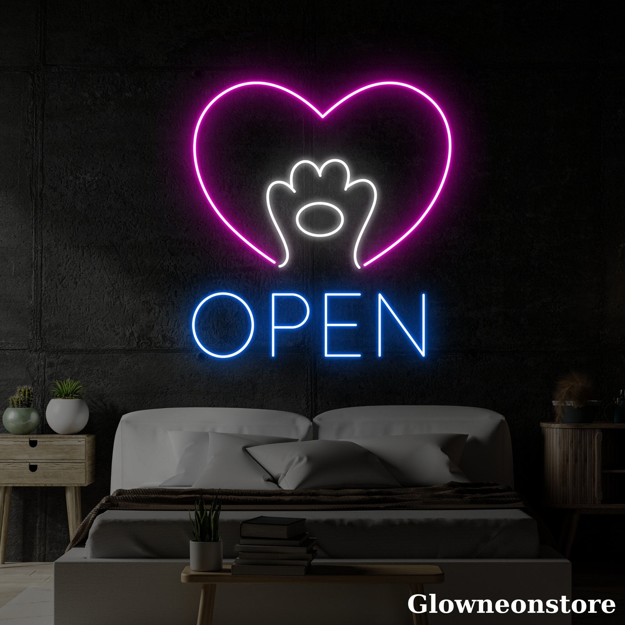 Glowneon Open Pet Paw Neon Sign, Open Pet Paw LED Sign, Custom Welcome ...