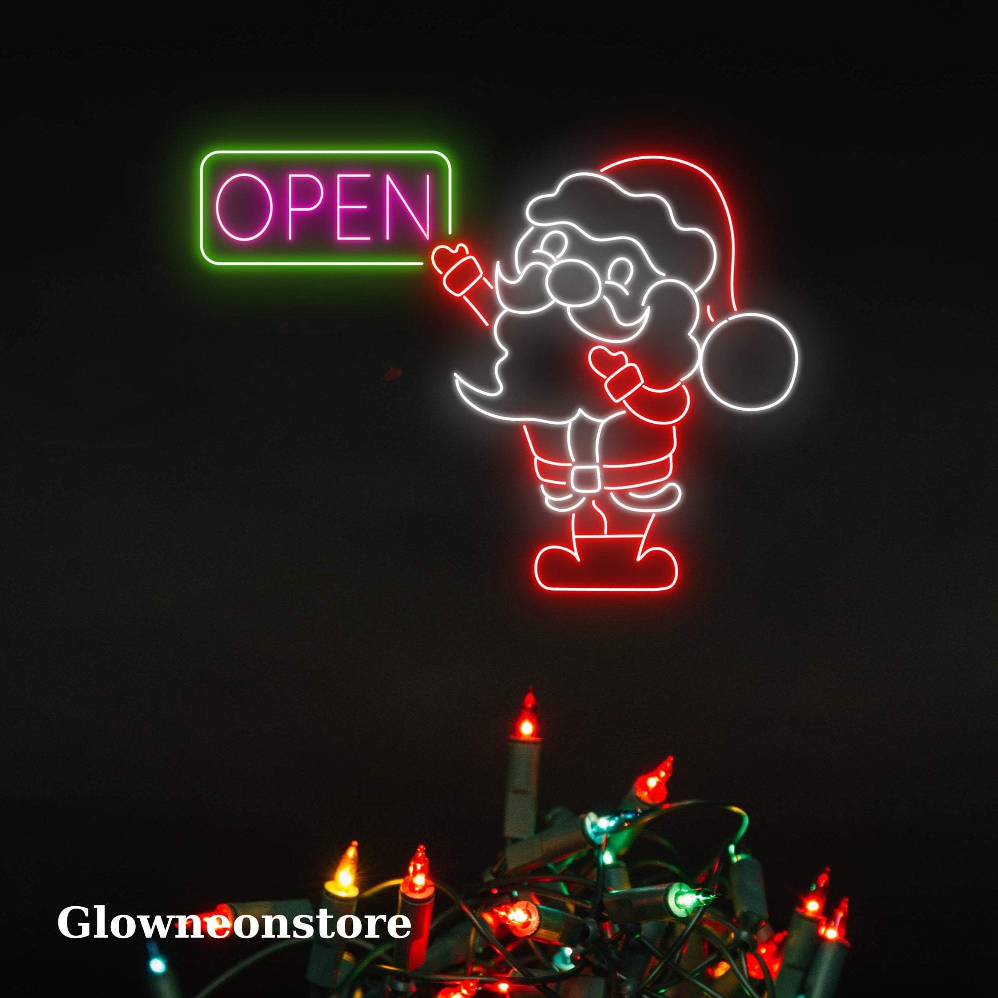 Glowneon Open Santa Neon Sign, Santa Clau Open Neon Sign, Open Sign ...