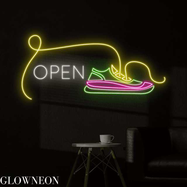 Glowneon Open Shoes Store Neon Sign, Sneaker Led Sign, Shoe Shop Art ...