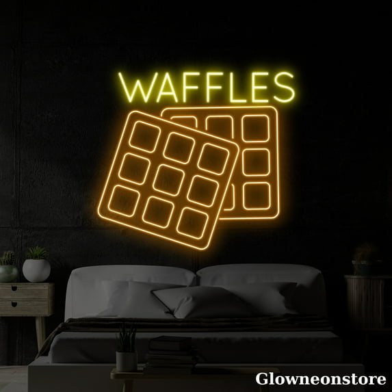 Glowneon Open Waffles Neon Sign, Waffles Cake Led Sign, Bakery Shop ...