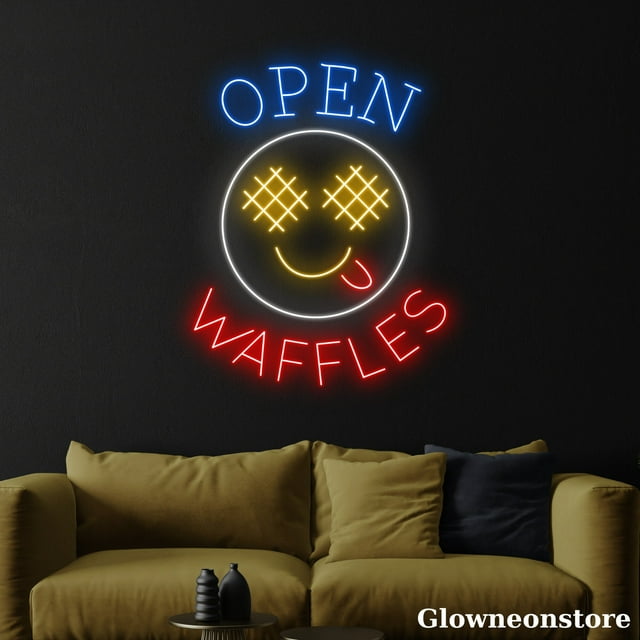 Glowneon Open Waffles Smiling Neon Sign, Waffles LED Sign, Restaurant ...