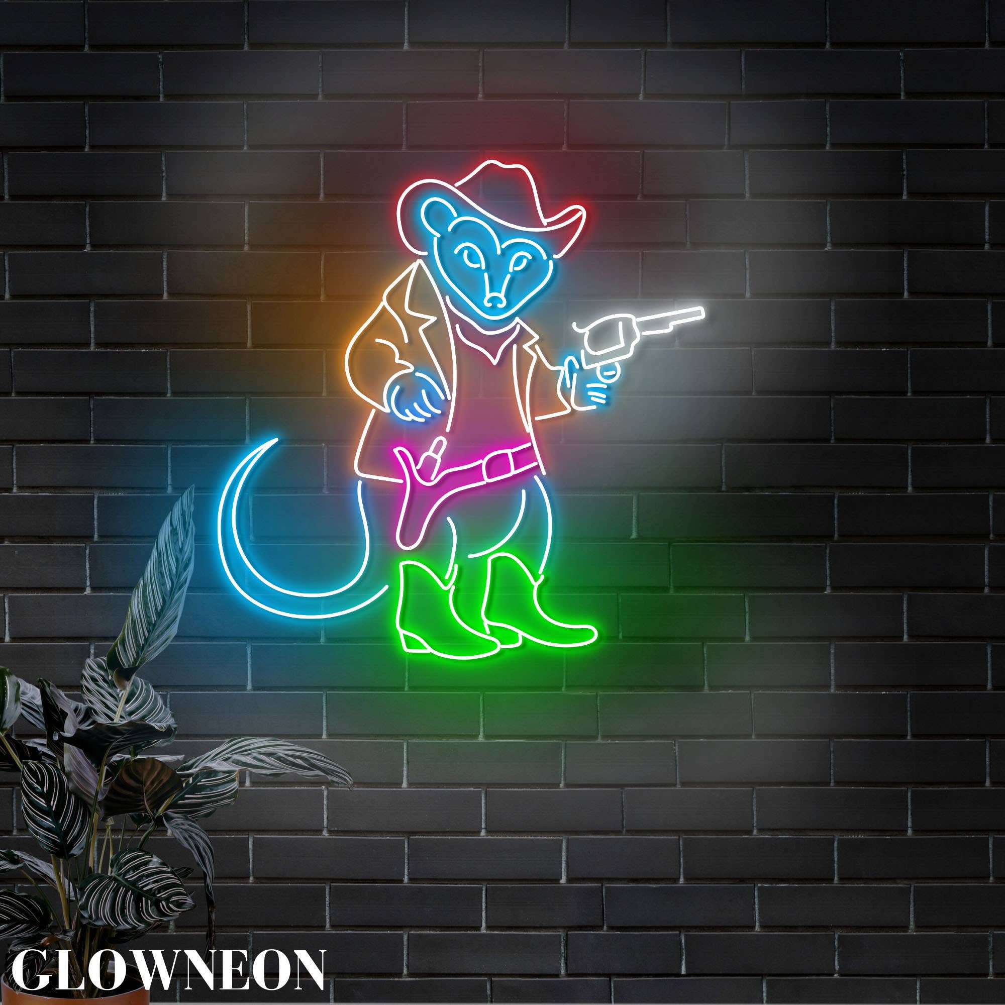 Glowneon Opossum Cowboy Shotgun Neon Sign, Cowboy Home Bar Wall Decor ...